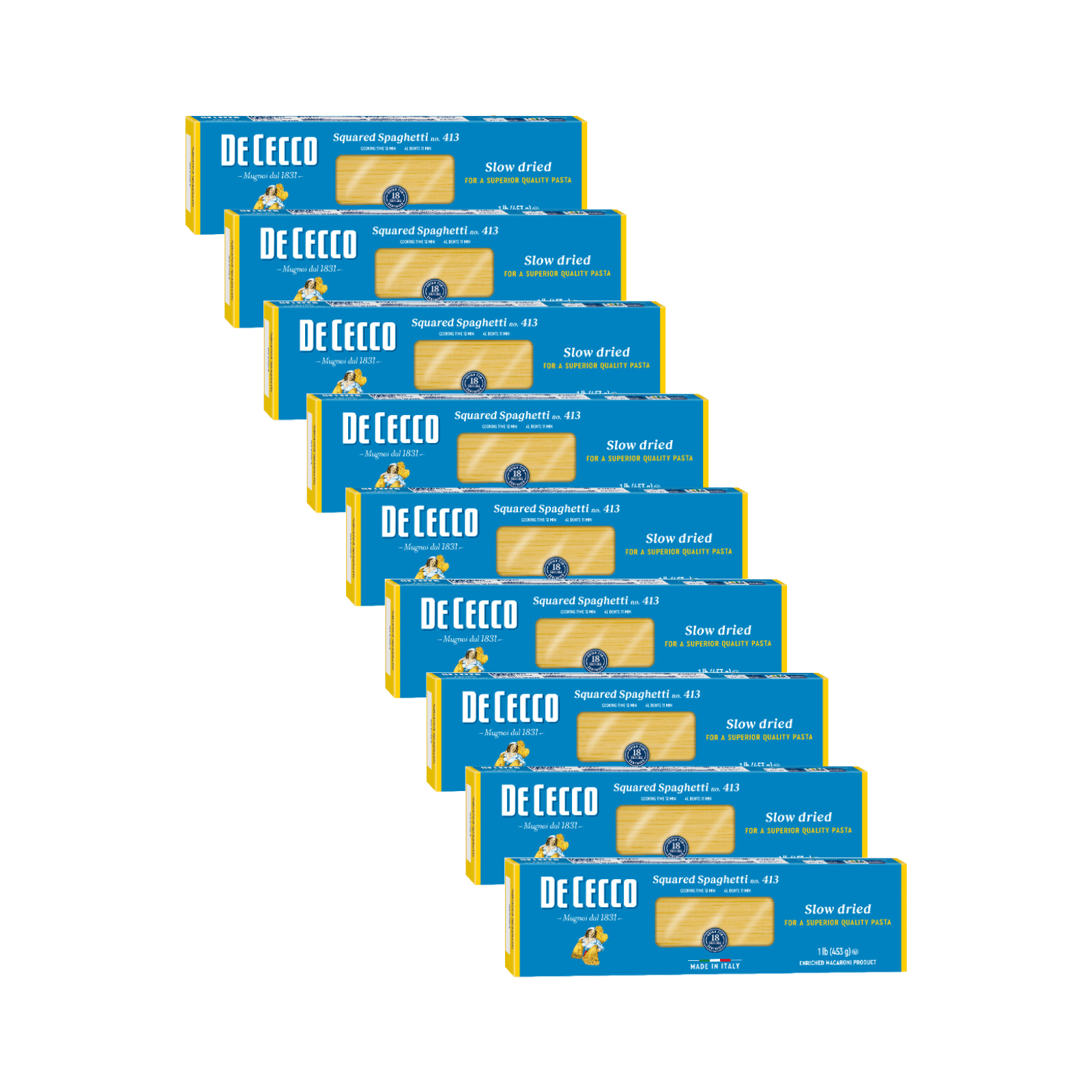 De Cecco Squared Spaghetti no.413 Pasta, Bronze Durum Semolina, 16 oz ...