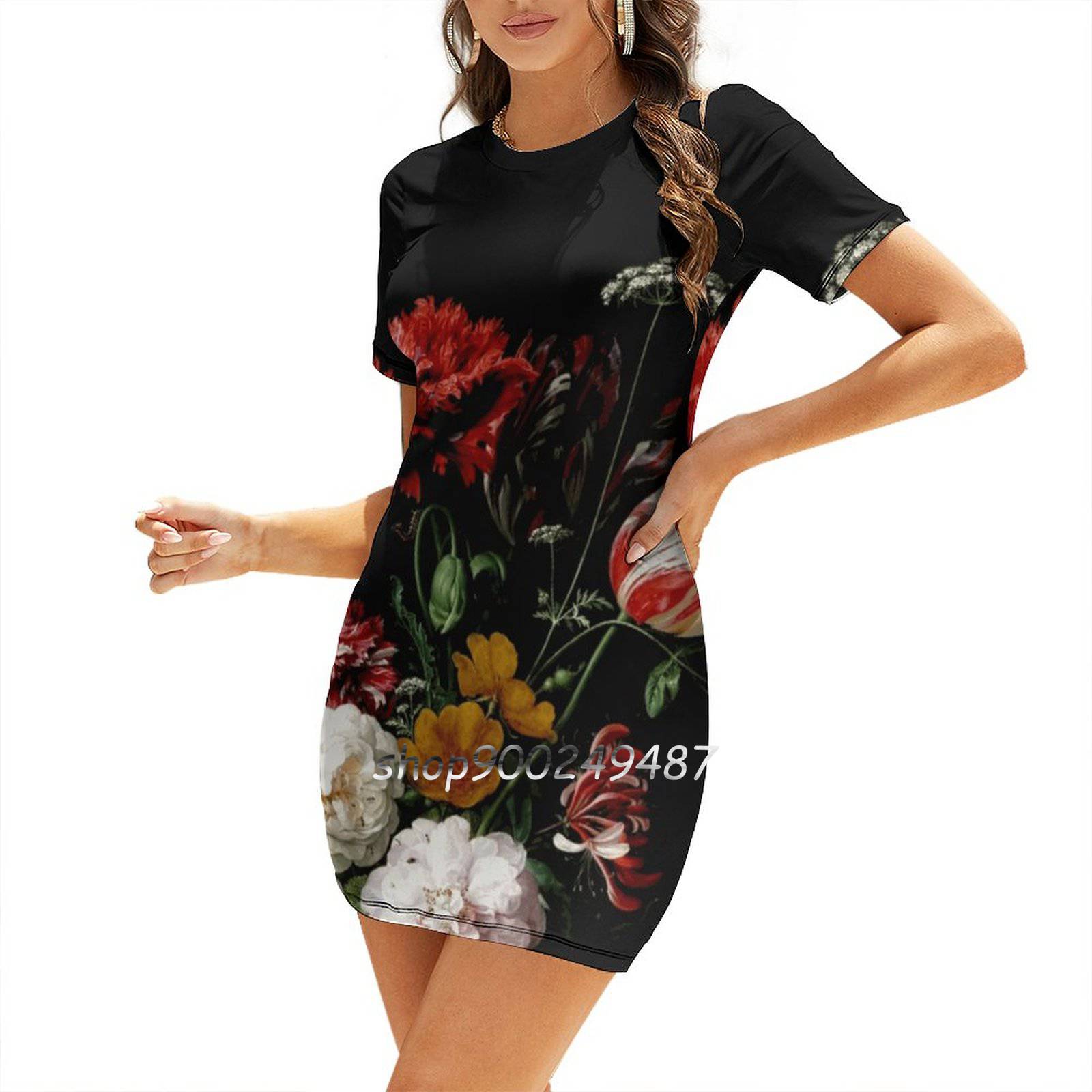 De Heem Square Neck Dress Sweet Summer Dress Women Elegant Halter Print ...