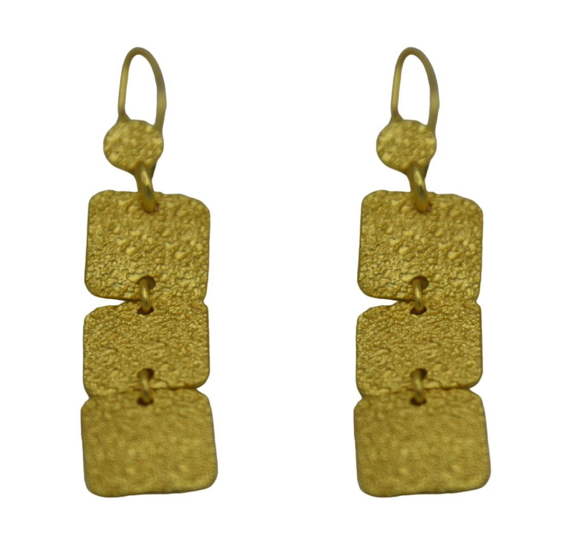 De Kulture Works Hand Hammered 3 Tiles Flash Gold Plated Dangle Earring ...