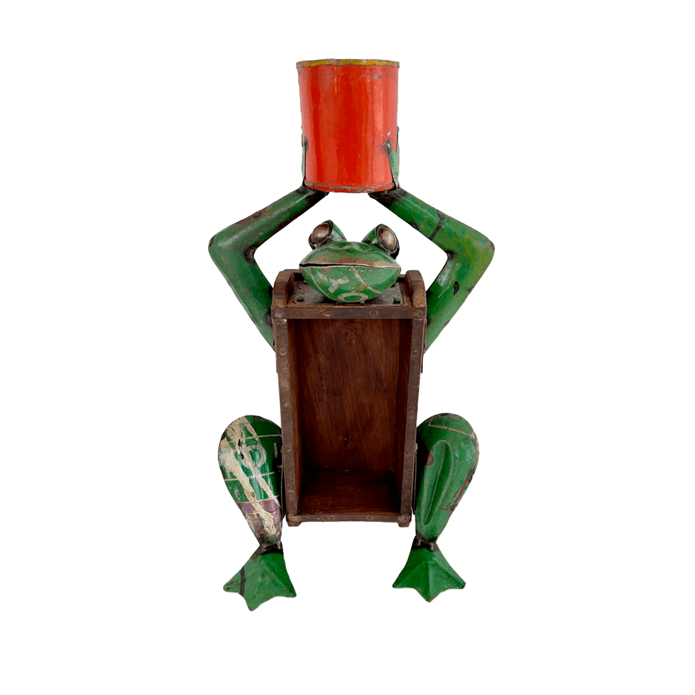 De Kulture Works Handcrafted Recycled Iron Frog Holdign Flower Pot With ...