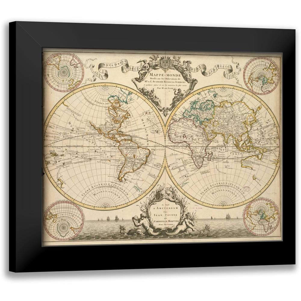 De LIsle, Guillaume 18x15 Black Modern Framed Museum Art Print Titled - Mappe-Monde, 1730 ...