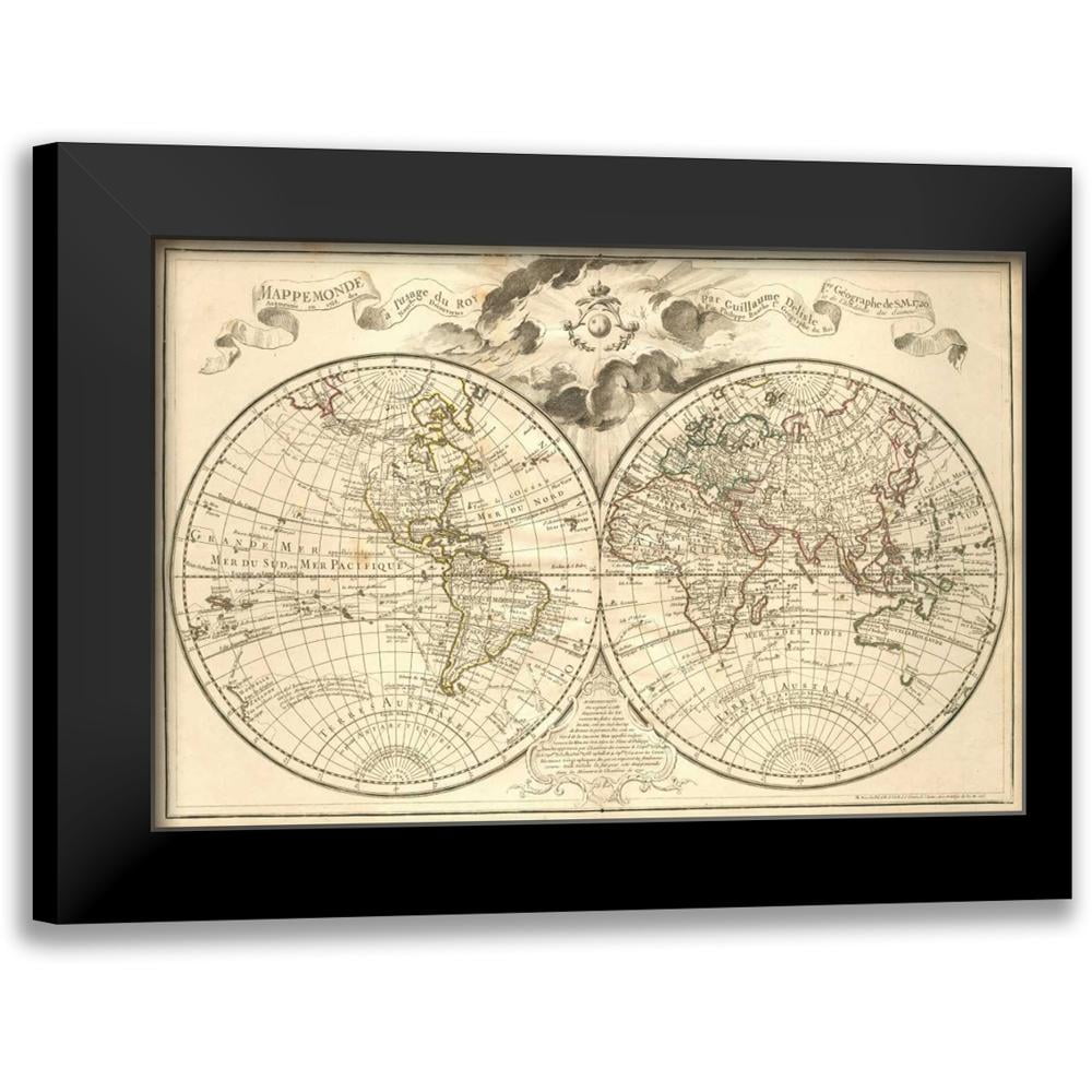 De LIsle, Guillaume 24x17 Black Modern Framed Museum Art Print Titled - Mappe-Monde, 1720 ...