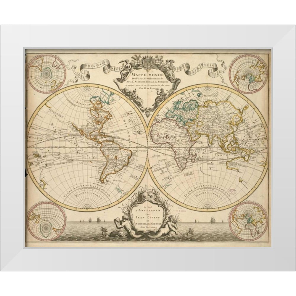 De LIsle, Guillaume 31x26 White Modern Wood Framed Museum Art Print Titled - Mappe-Monde, 1730 ...
