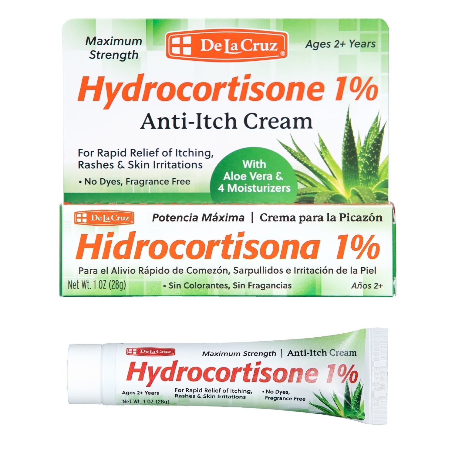 De La Cruz Hydrocortisone Cream, 1% with Aloe Vera, Anti Itch Relief ...