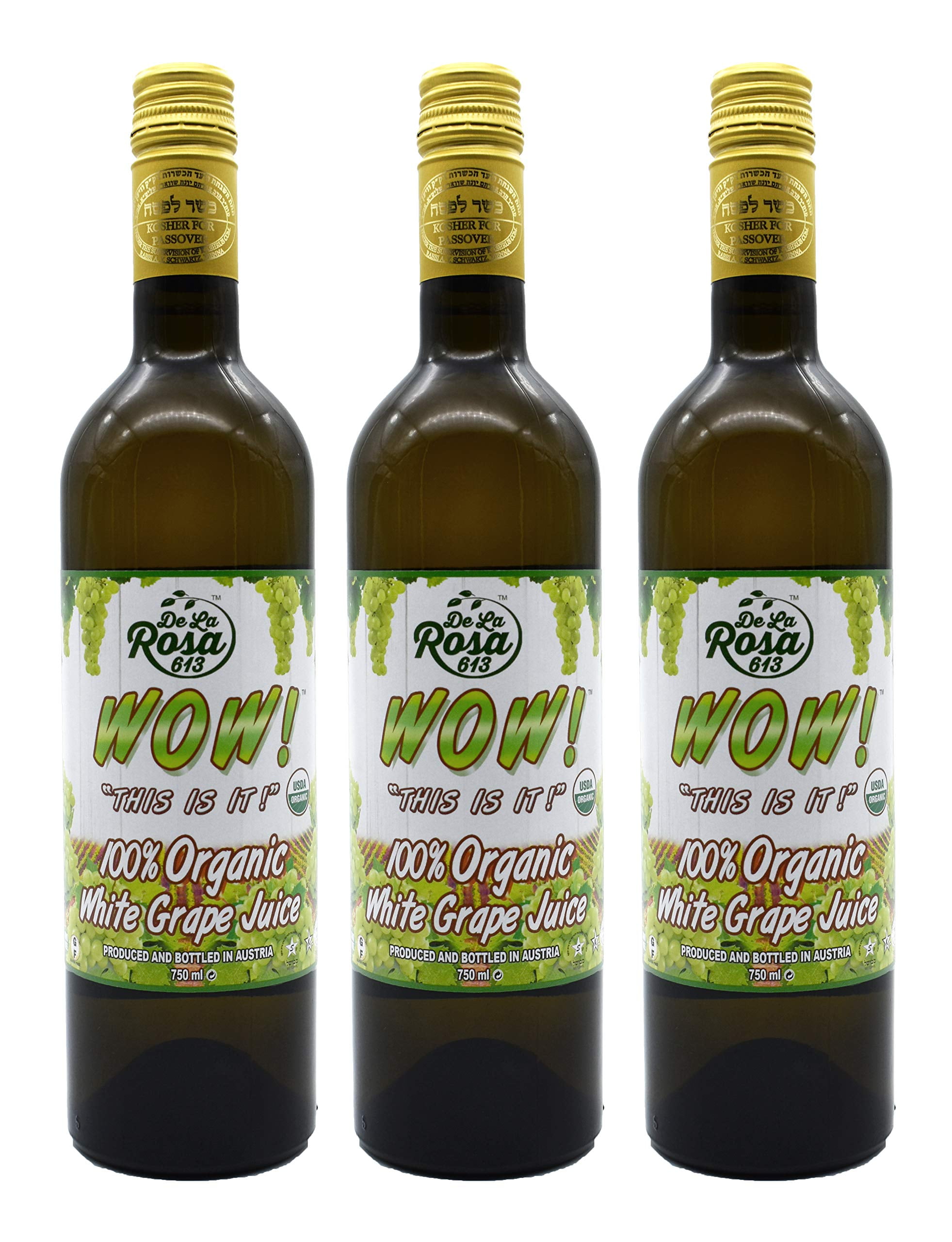 De La Rosa 613 Organic White Grape Juice, Kosher, No Preservatives, 25. ...
