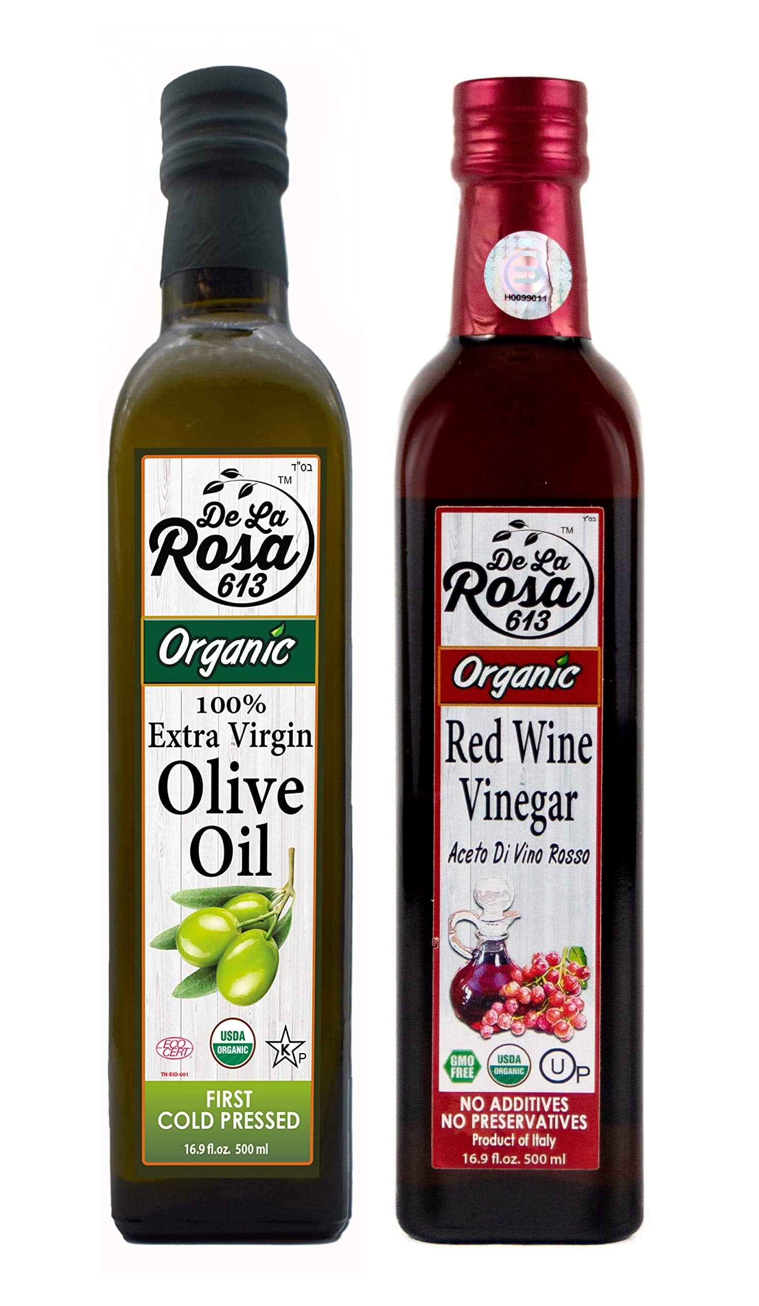 De La Rosa 613 Organic Extra Virgin Olive Oil & Red Wine Vinegar, 2 ...
