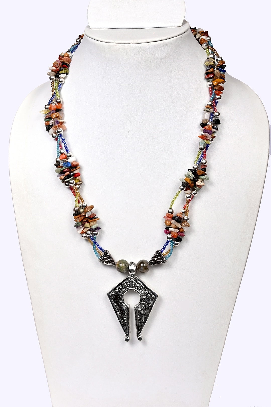 De-Lemon Multicolor Semi-Precious Stone Chip Necklace with Silver ...