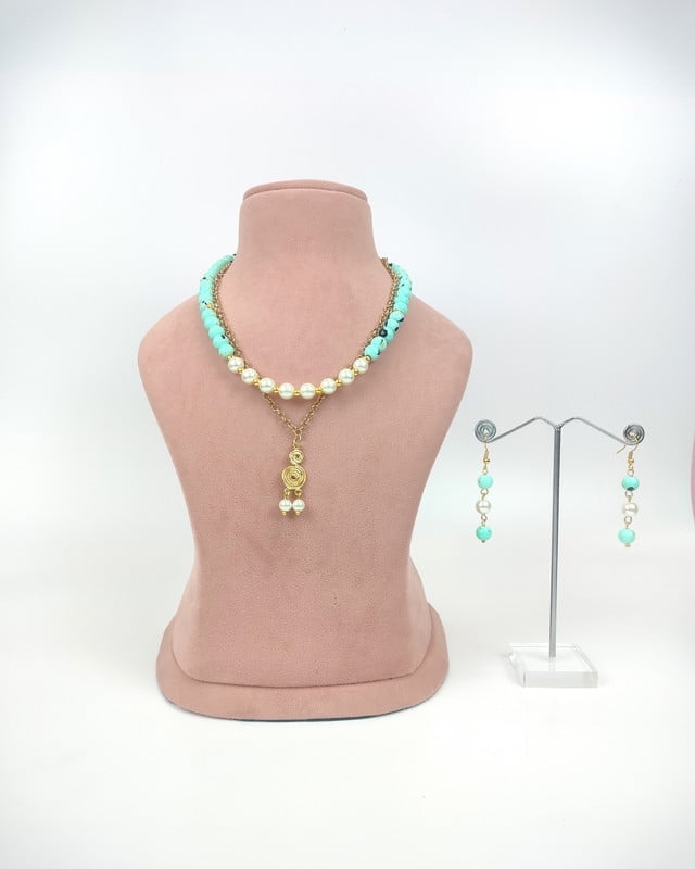 De-Lemon Turquoise & Pearl Duo-Strand Necklace Set with Gold-Toned ...