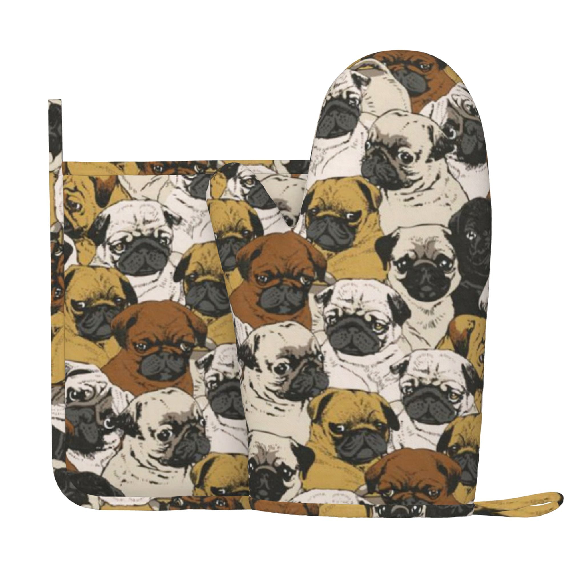 De Pug Oven Mitts Pot Holders Set Non-Slip Cooking Kitchen Gloves ...