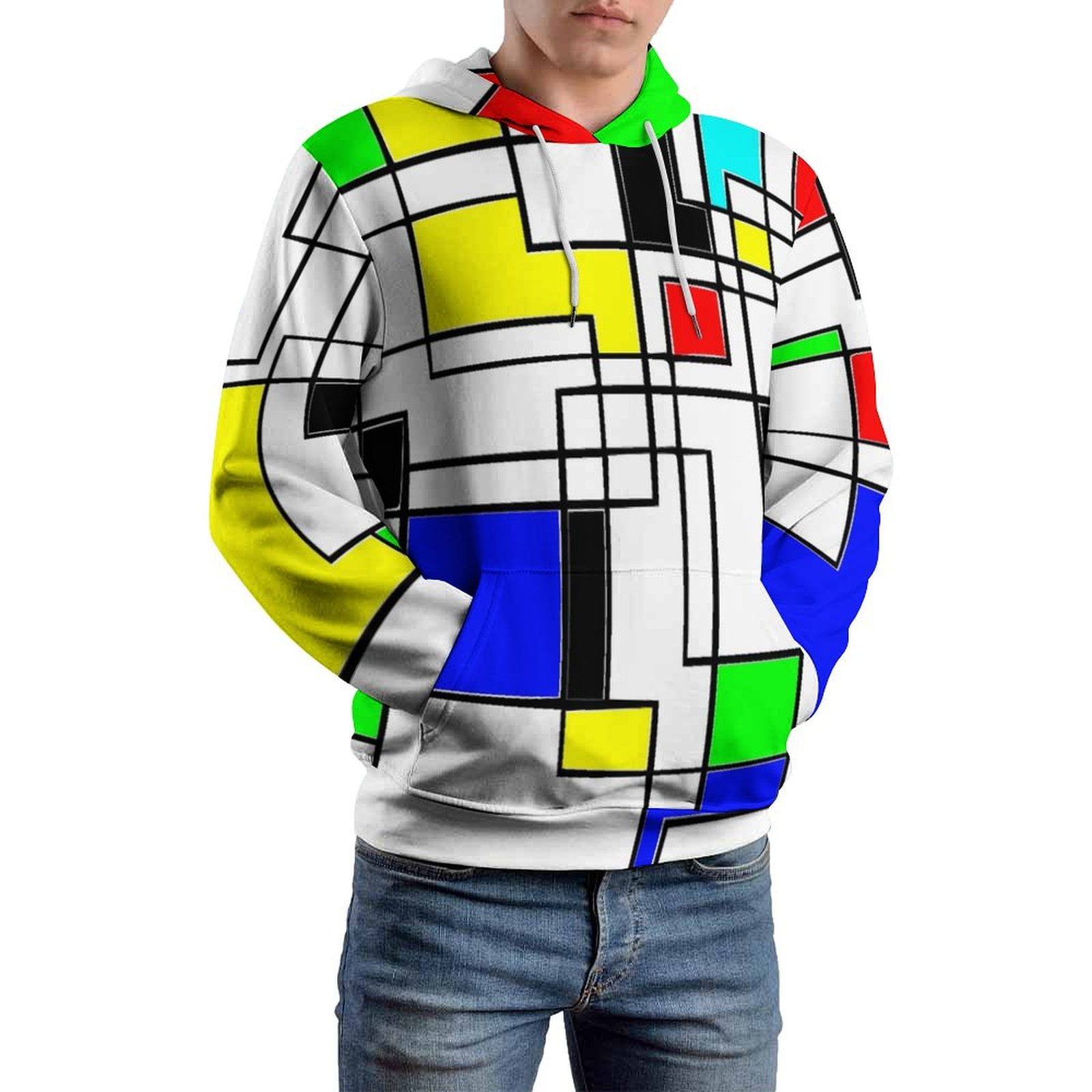 De Stijl Loose Hoodies Modern Block Design Street Style Hoodie Men Long ...