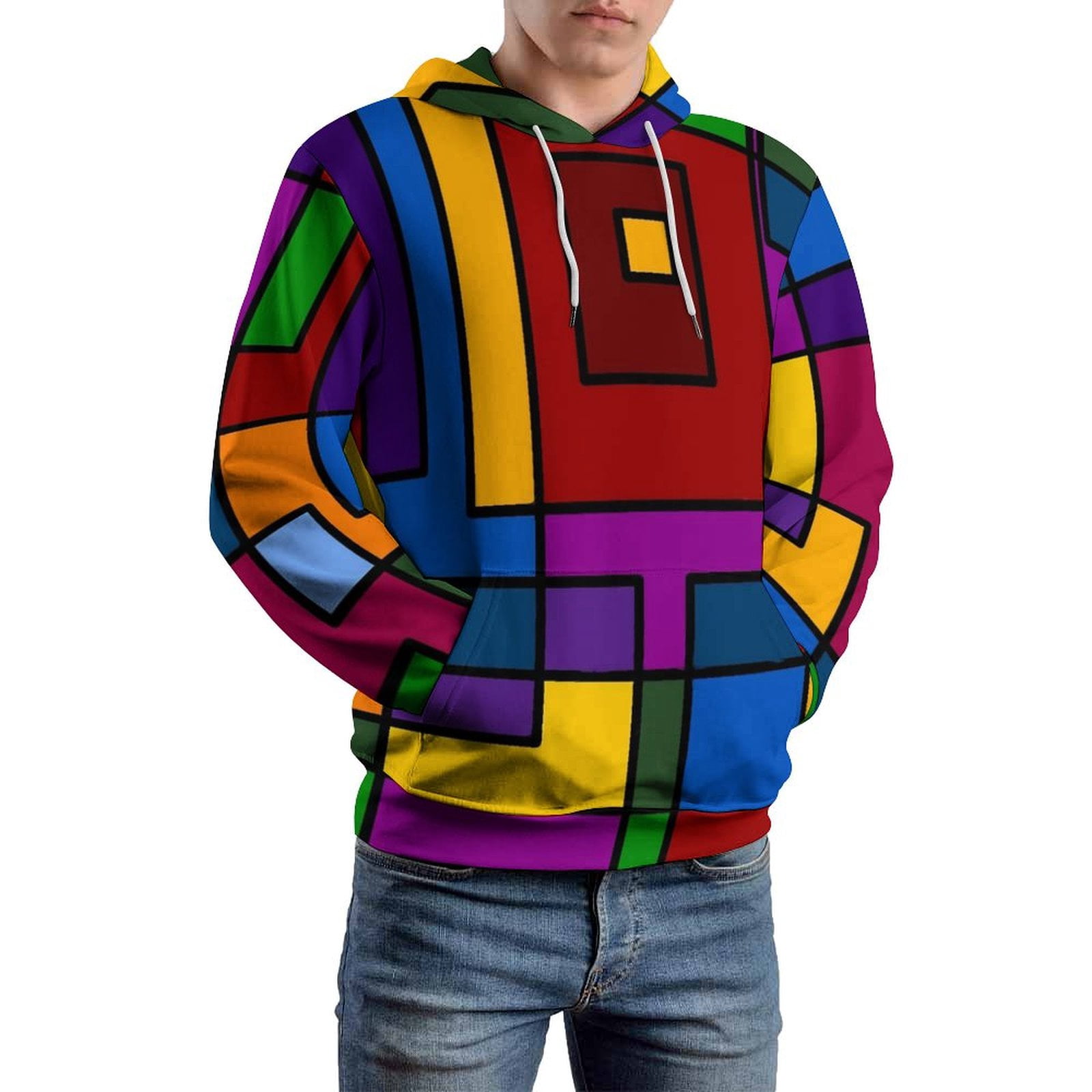 De Stijl Loose Hoodies Modern Block Design Street Style Hoodie Men Long ...