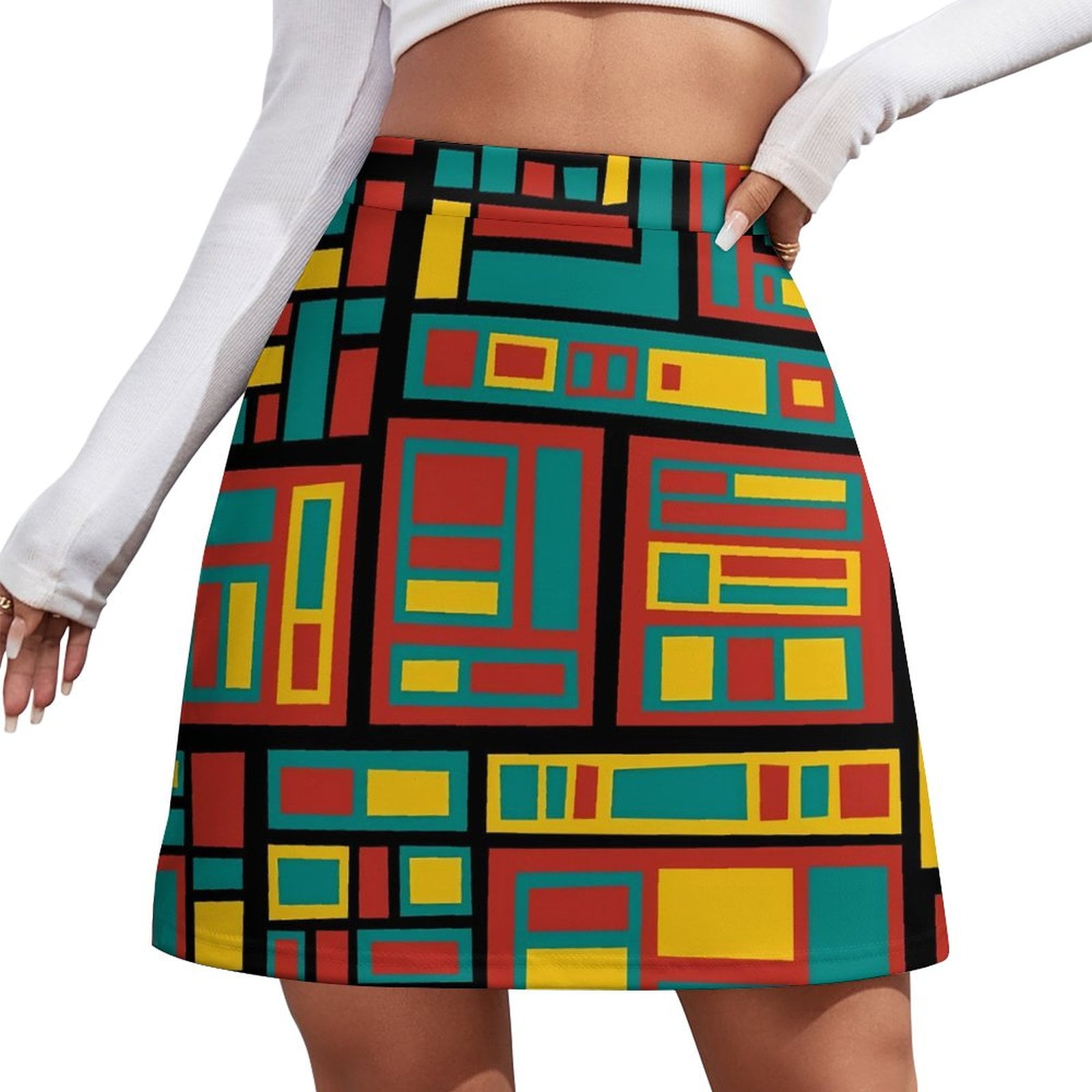 De Stijl Print Skirt Mondrian Minimalist Korean Fashion Casual Skirts ...