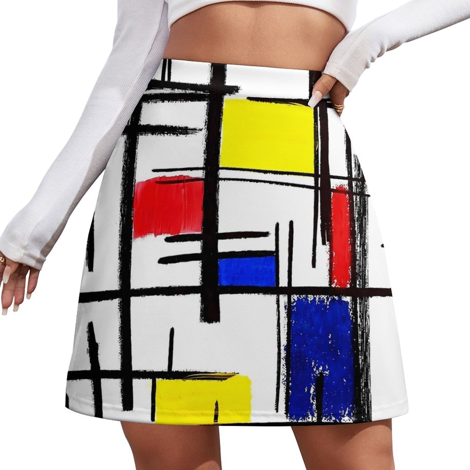 De Stijl Print Skirt Mondrian Minimalist Korean Fashion Casual Skirts ...