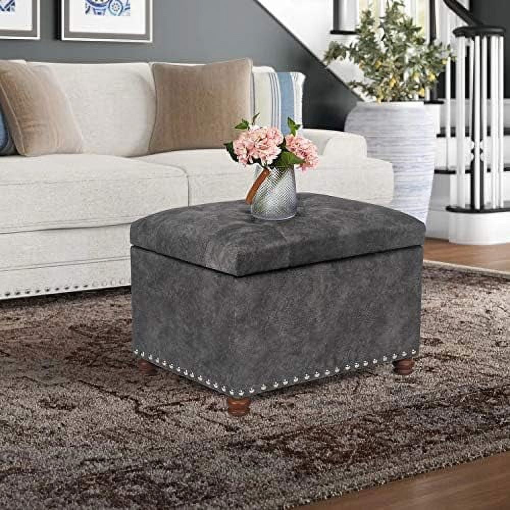 De Ville 24" Dark Blue Rectangle Lift Top Ottoman Bench Velvet Tufted ...