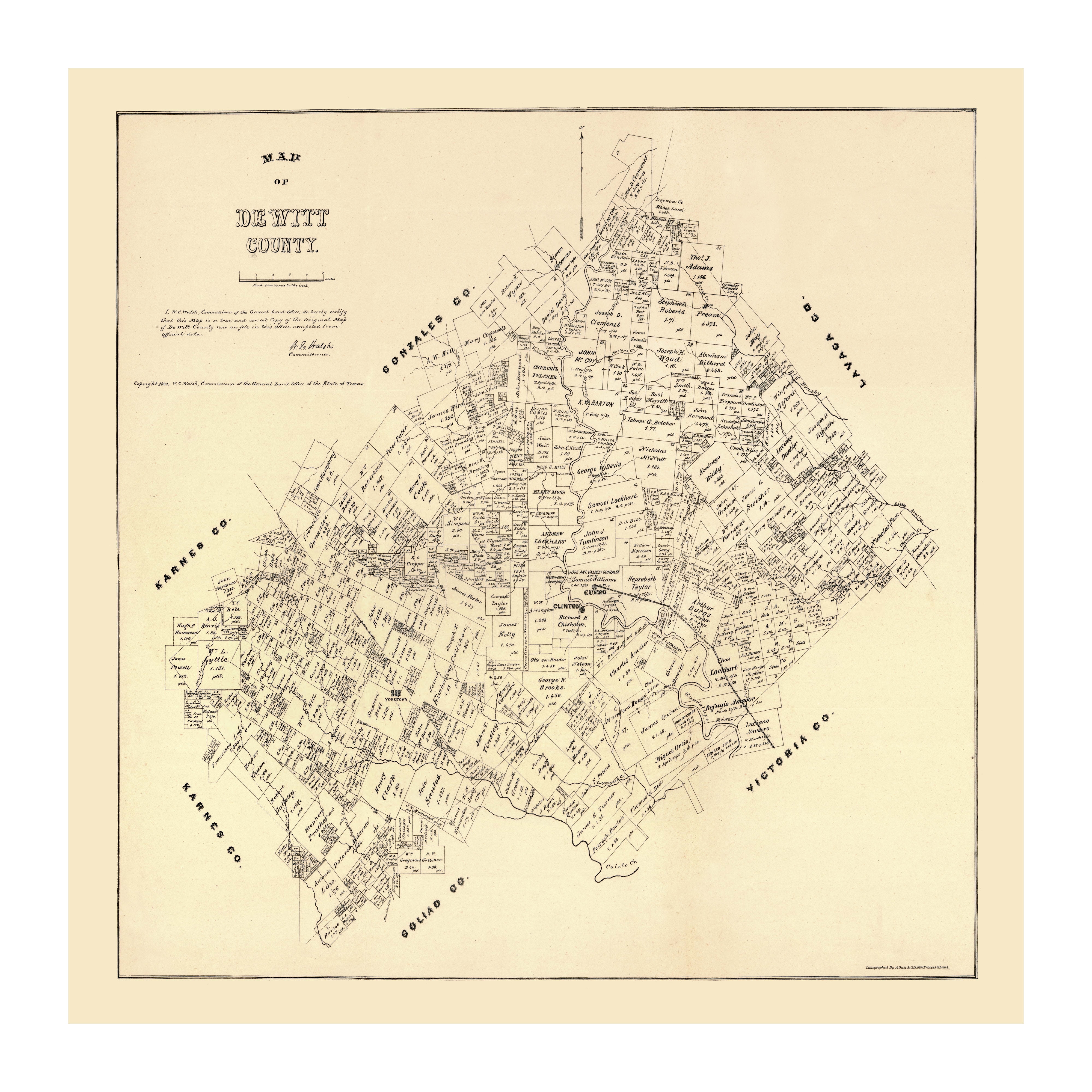 De Witt County Texas Art, 1881 Vintage Map of De Witt County TX History ...