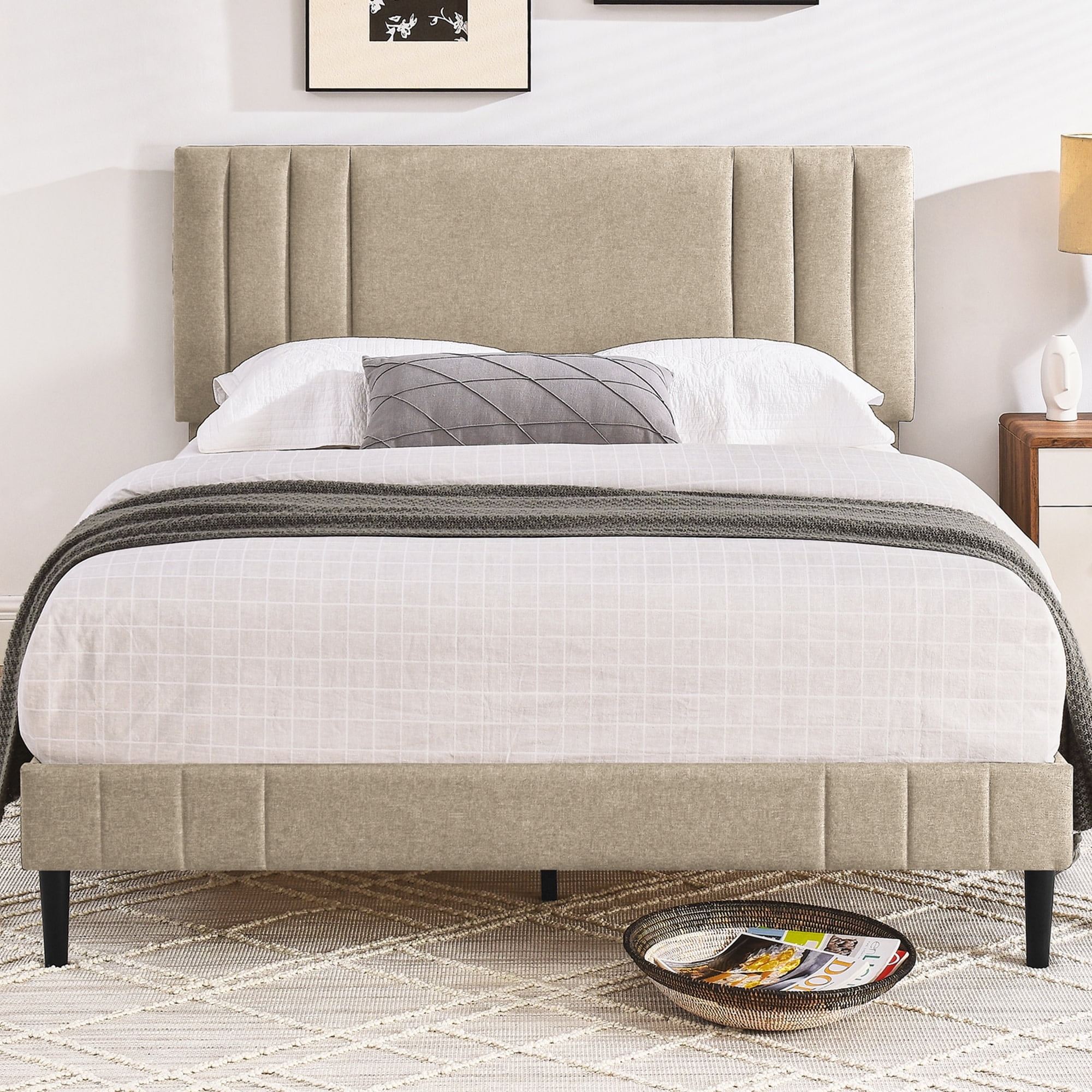 DeCoro Chicago Modern Upholstered Platform Bed Frame, Tufted Headboard ...