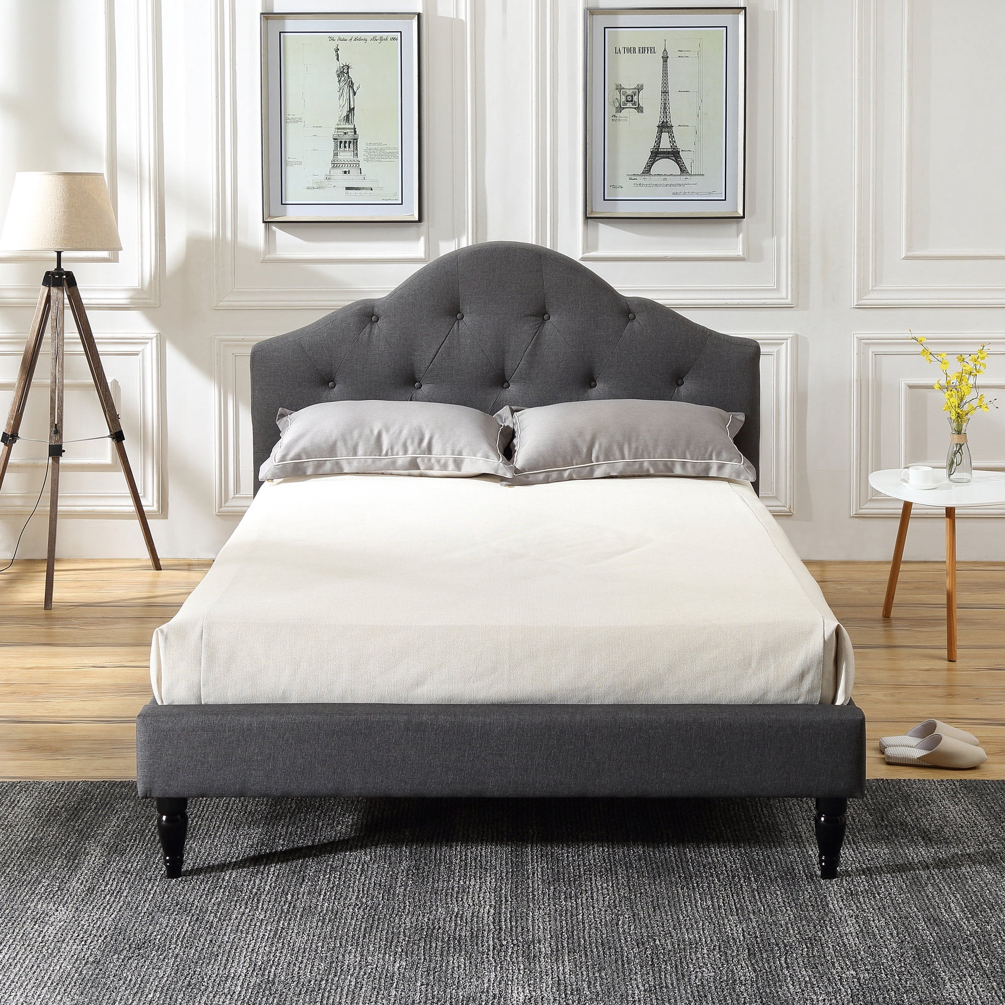 DeCoro Winterhaven Upholstered Platform Bed | Headboard and Wood Frame ...