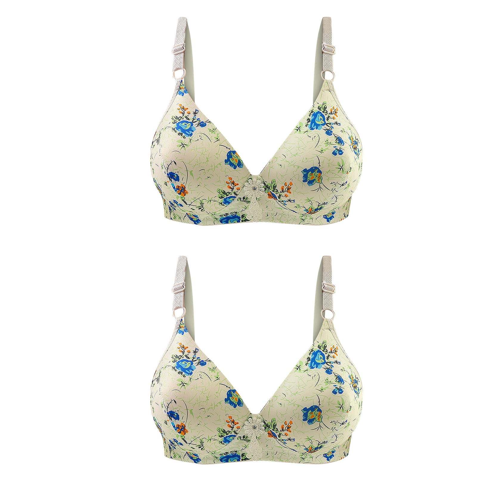 DeHolifer 2 Pcs Womens Bras Underwire Floral Print No Steel Ring ...