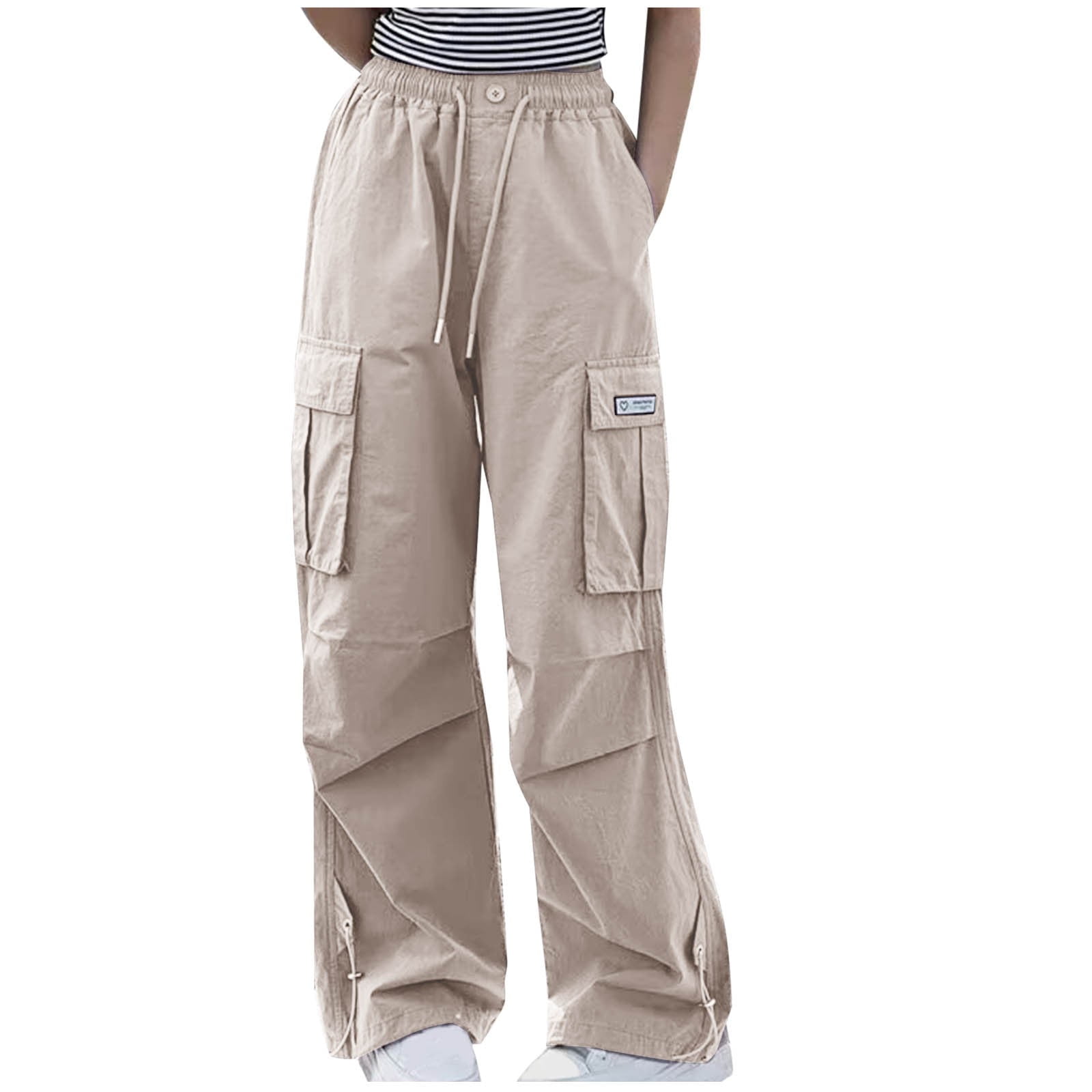 QQAMB Boys' Cargo Pants Elastic Waisted Solid Color Baggy Straight Leg ...