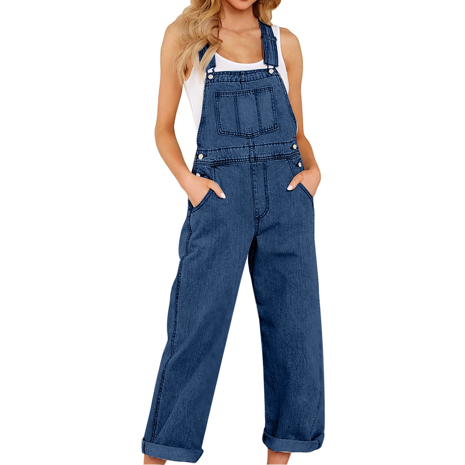 QQAMB Casual Loose Fit with Pockets Denim, Overalls (Women's) - Walmart.com