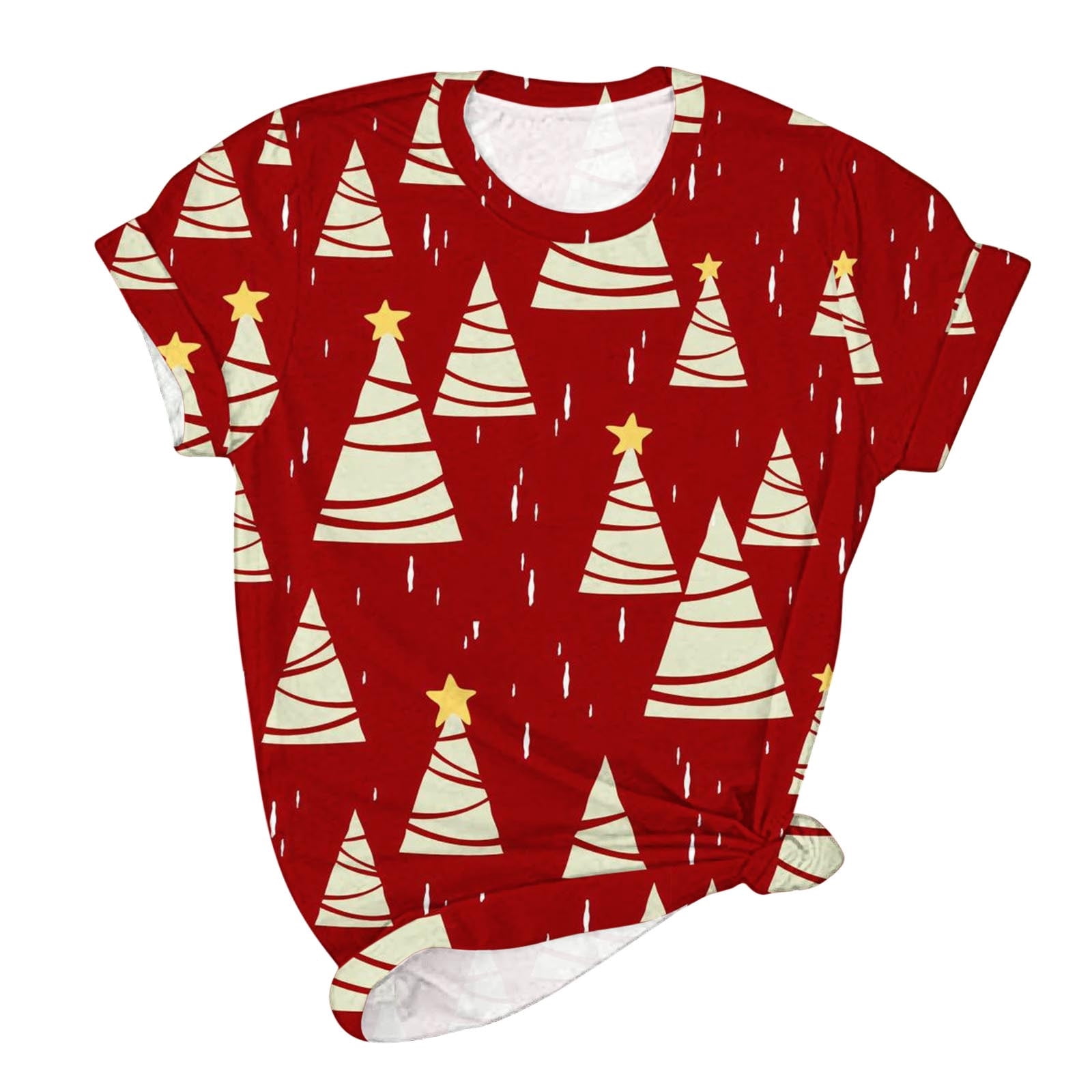 DeHolifer Christmas Shirts for Women Xmas Printed Tree Shirt Top Short ...