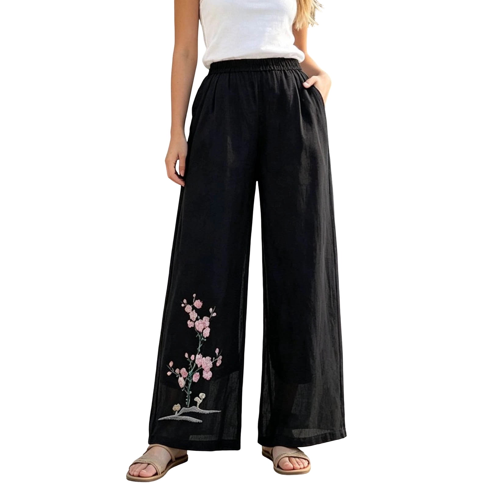 DeHolifer Cotton Linen Pants for Women Wide Leg Summer Casual ...
