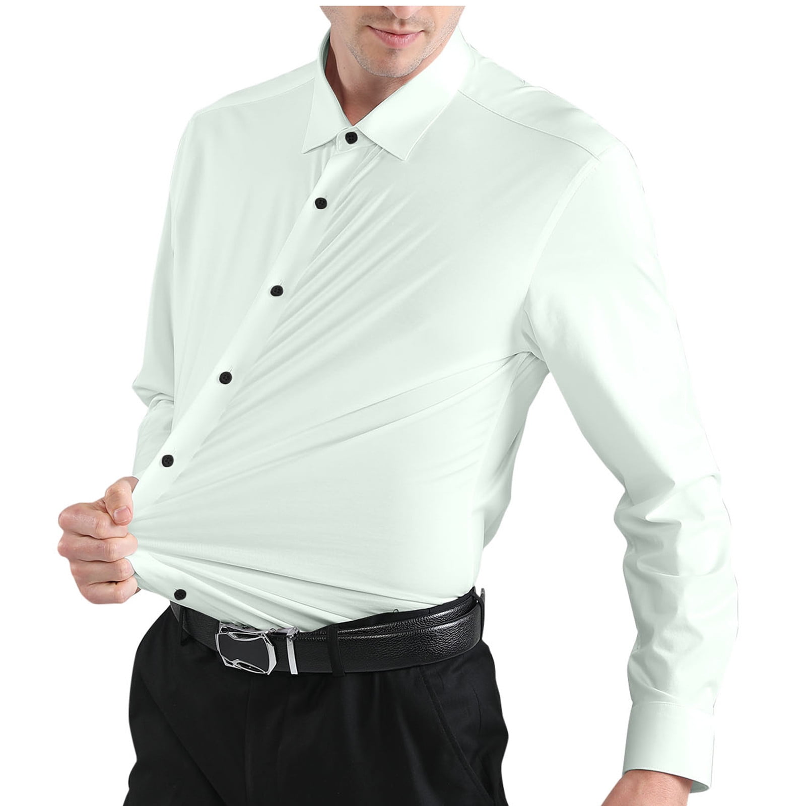 DeHolifer Dress Shirts for Men Cotton Long Sleeve Button Up Lapel Solid ...