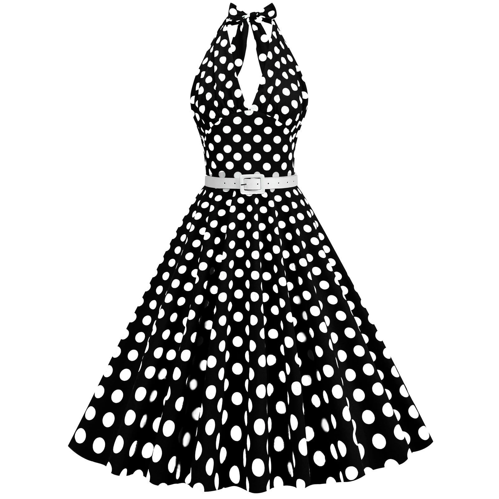 DeHolifer Dresses for Women 1950s Vintage Retro V-Neck Sleeveless Tie ...