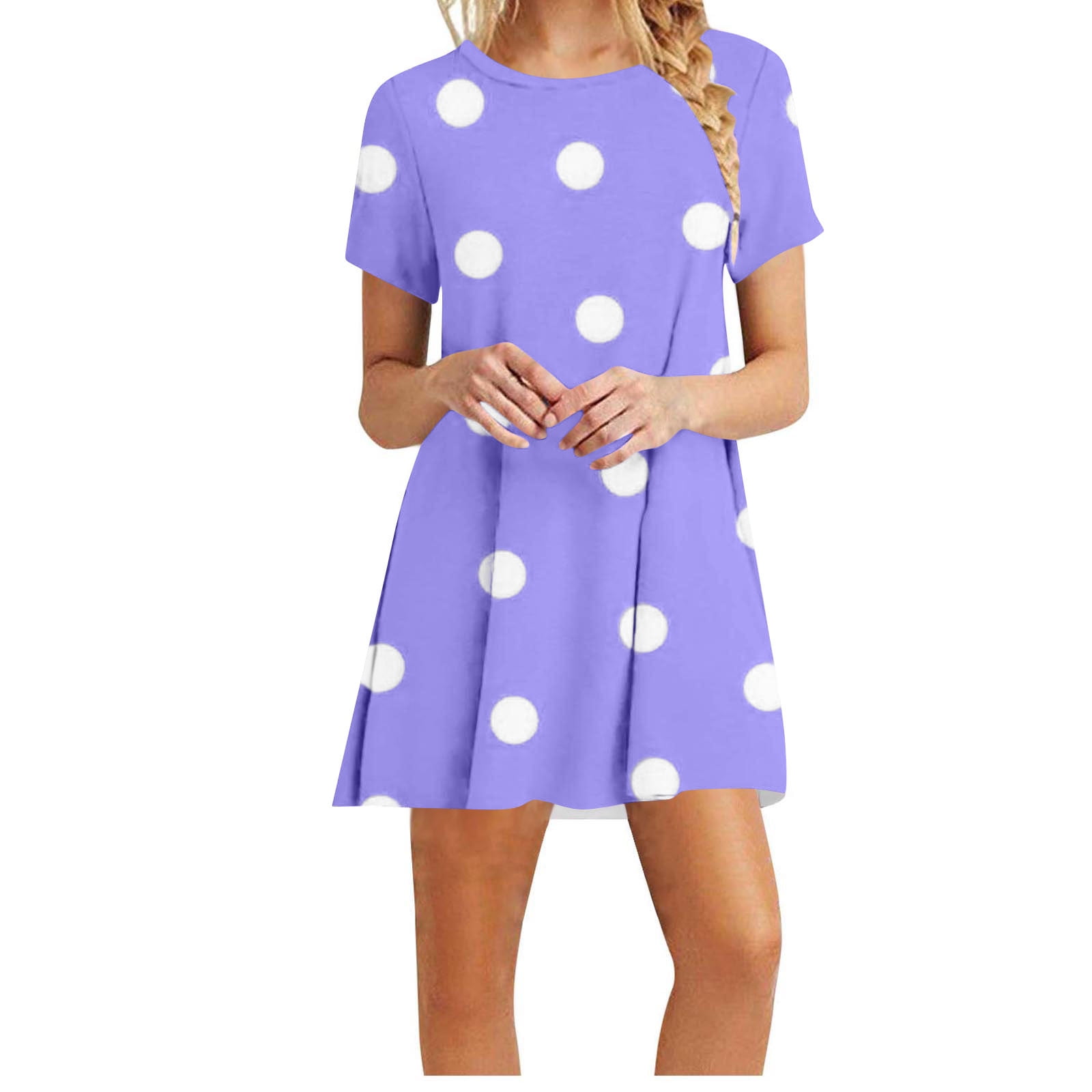 DeHolifer Dresses for Women 2025 Summer Casual Wave Point Crewneck ...