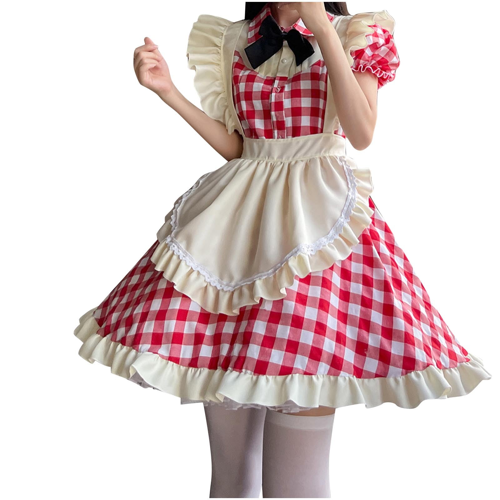 DeHolifer Dresses for Women Plus Size Plaid Printed French Swing Maid ...