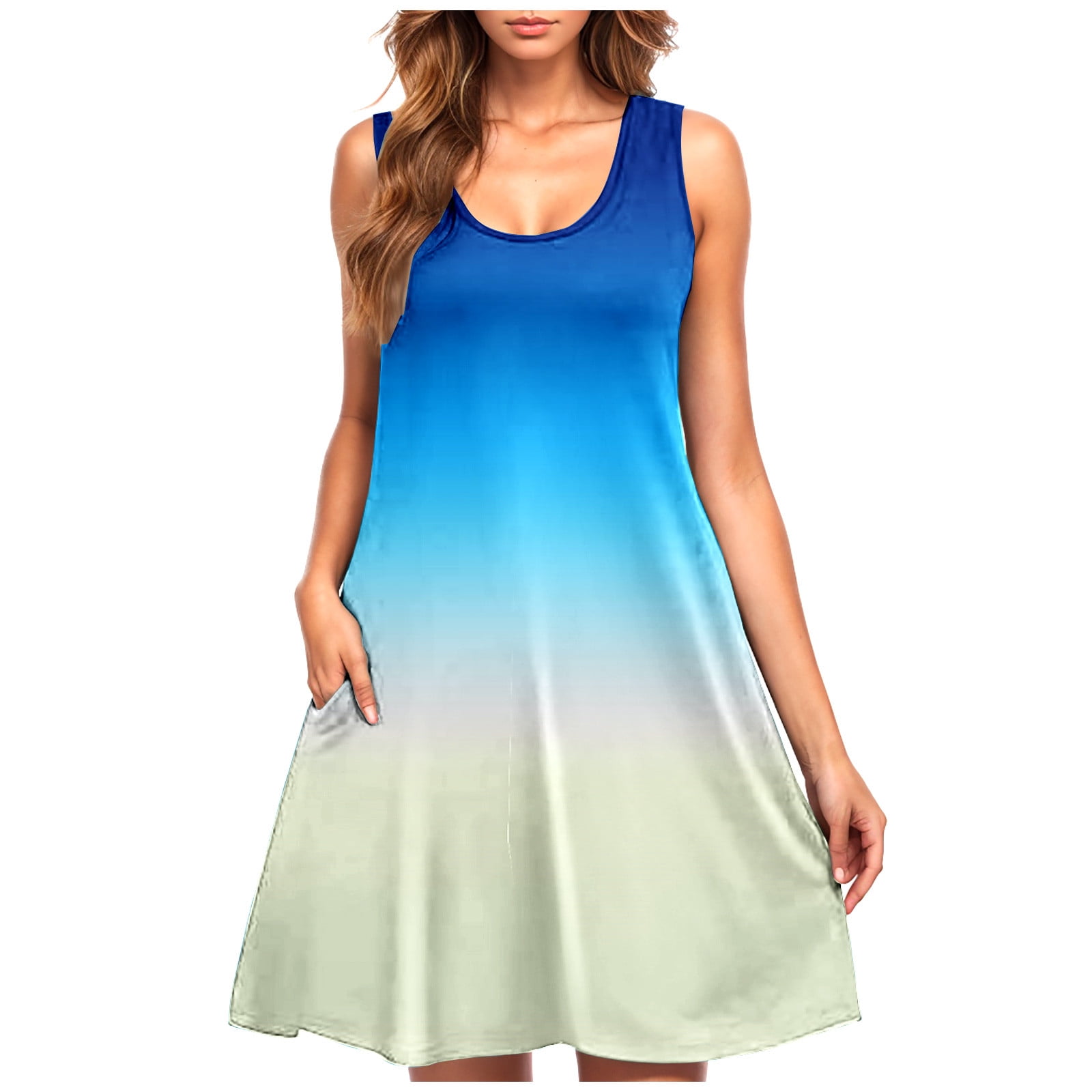 DeHolifer Dresses for Women Summer 2025 Gradient Color Crewneck ...