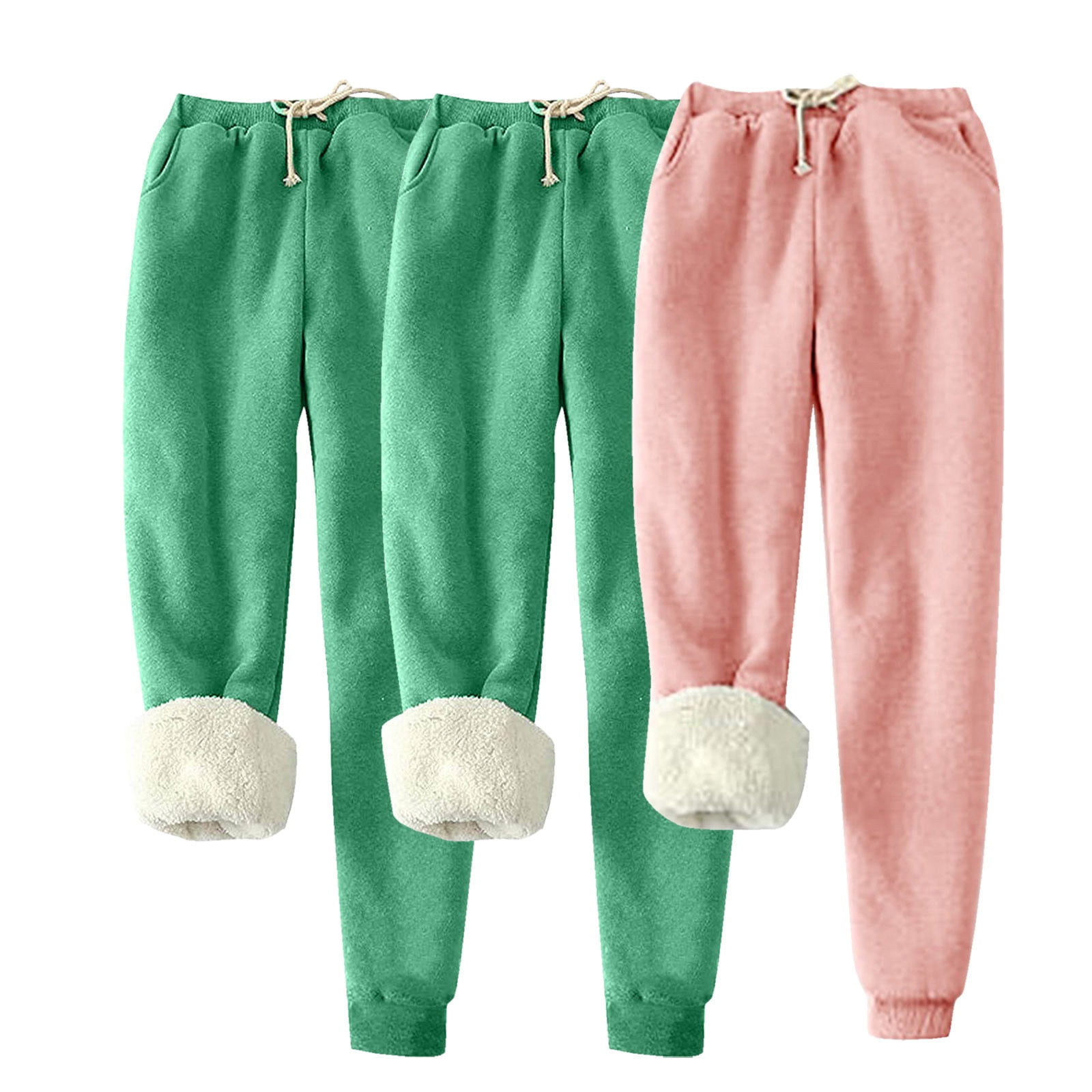 DeHolifer Fleece Sweatpants for Women 3PC High Waisted Drawstring Straight Leg Solid Color ...