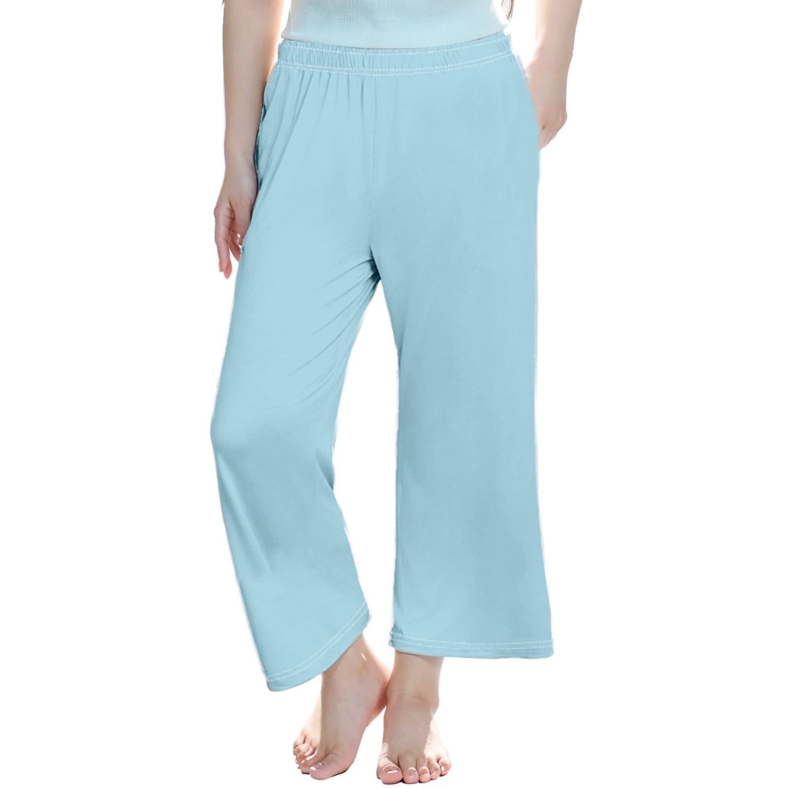 DeHolifer Girls Pants Wige Leg Elastic High Waisted Solid Color Summer ...