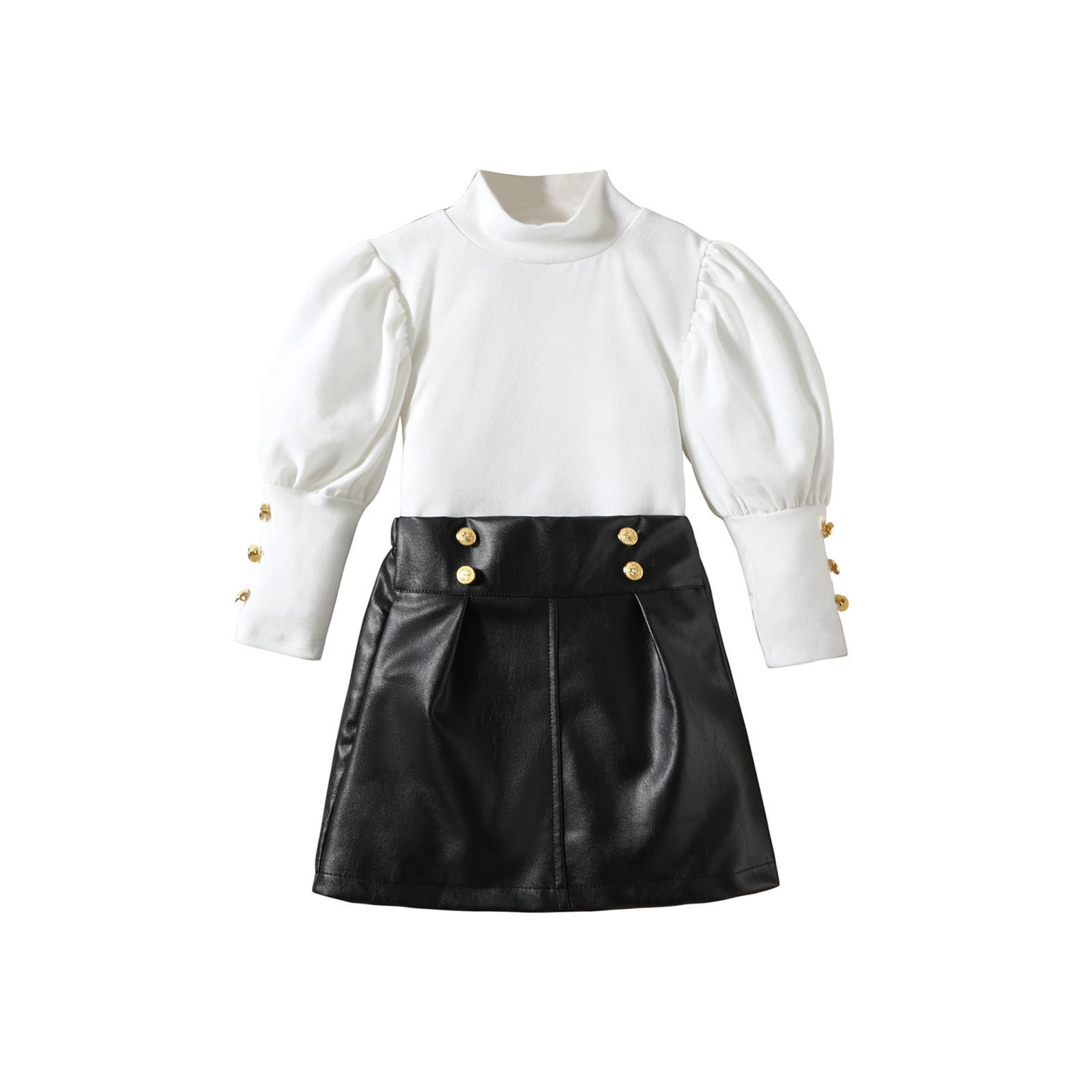 DeHolifer Girls Sets Bubble Long Sleeve Turtleneck Pullover Tops PU ...