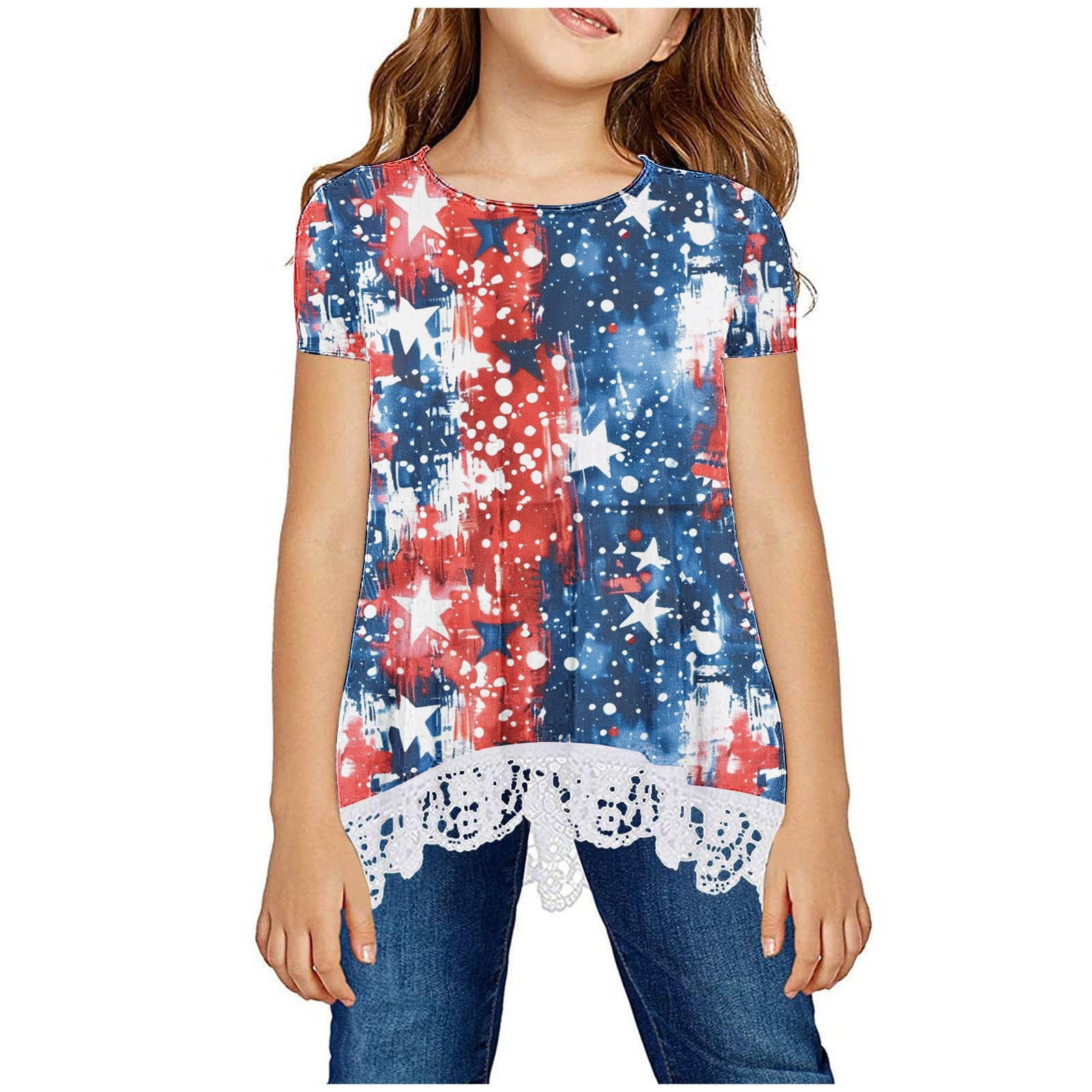 DeHolifer Girls Shirst Graphic Independence Day Printed Crewneck Short ...