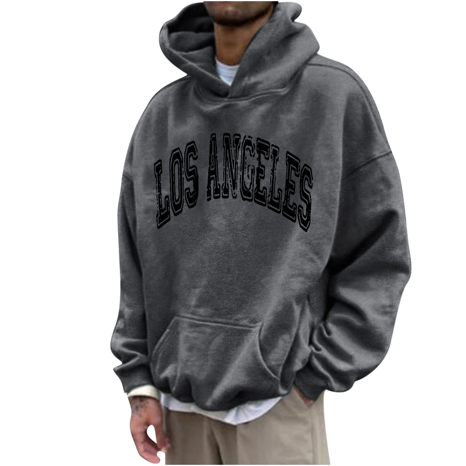 DeHolifer Hoodies for Men Los Angeles Letter Print Pullover Tops Long ...