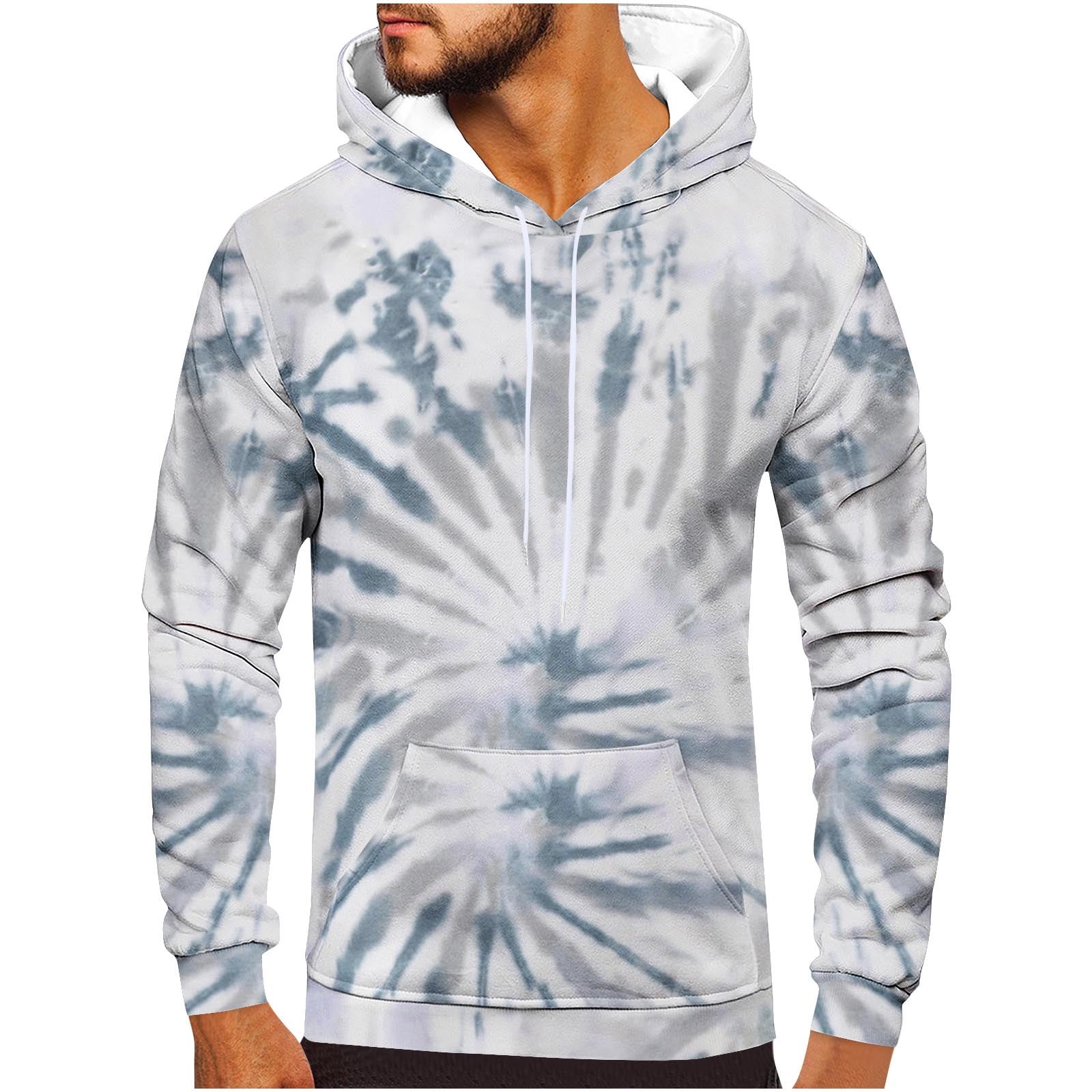 DeHolifer Hoodies for Men Tie Dye Long Sleeve Drawstring Hoodies ...