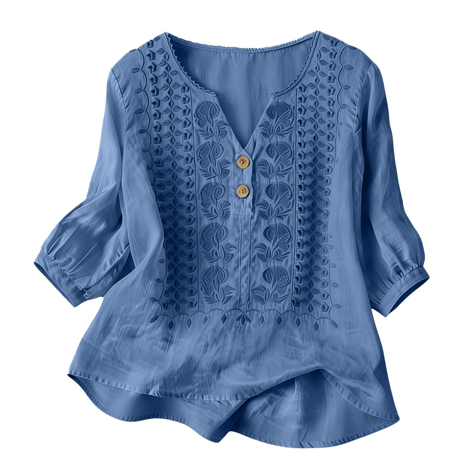DeHolifer Linen Tops for Women Embroidered 3/4 Sleeve Bohemian Peasant ...
