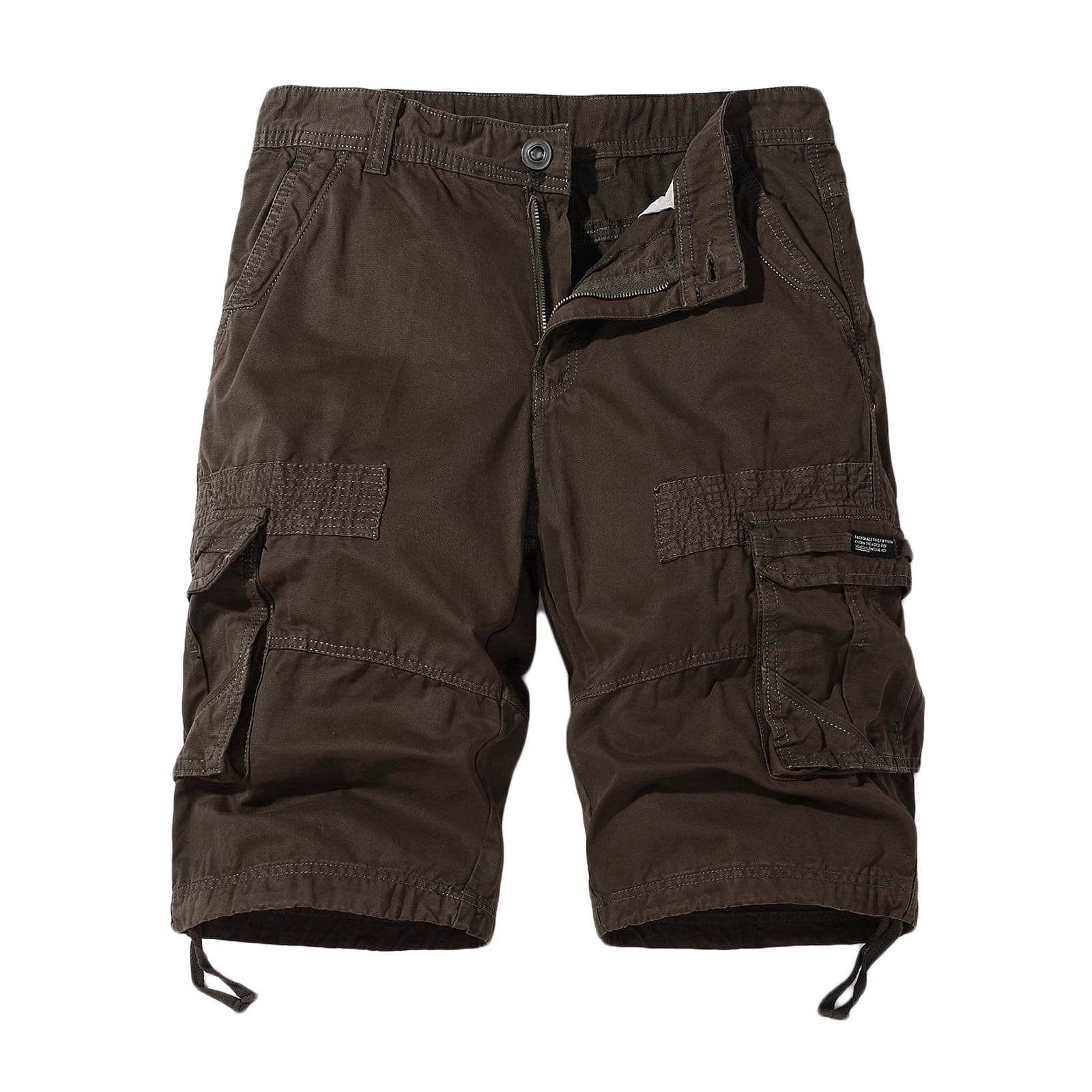 QQAMB Men Cargo Shorts Elastic Waist Cotton Solid Color Casual Outdoor ...