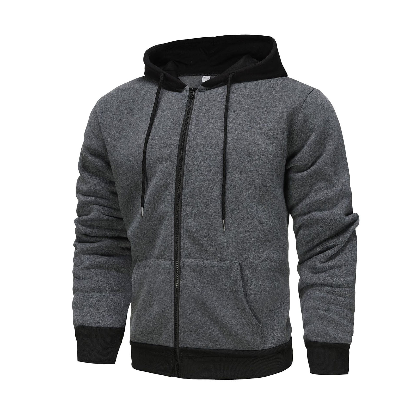 DeHolifer Men Outweat Coat Long Sleeve Solid Color Drawstring Zipper ...