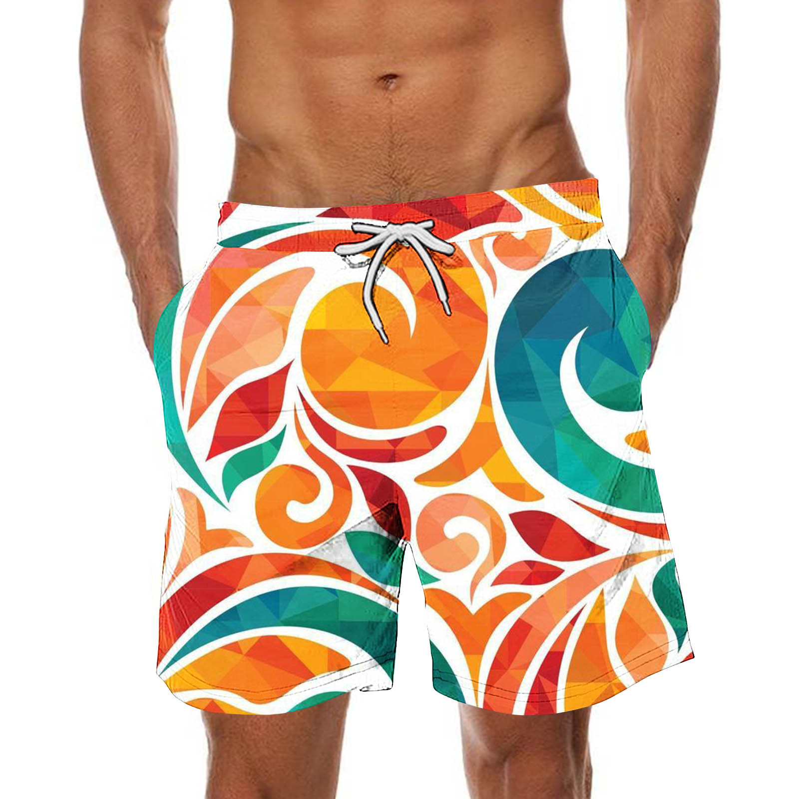 DeHolifer Men Shorts Hawiian Print Elastic Waist Drawstring Summer ...