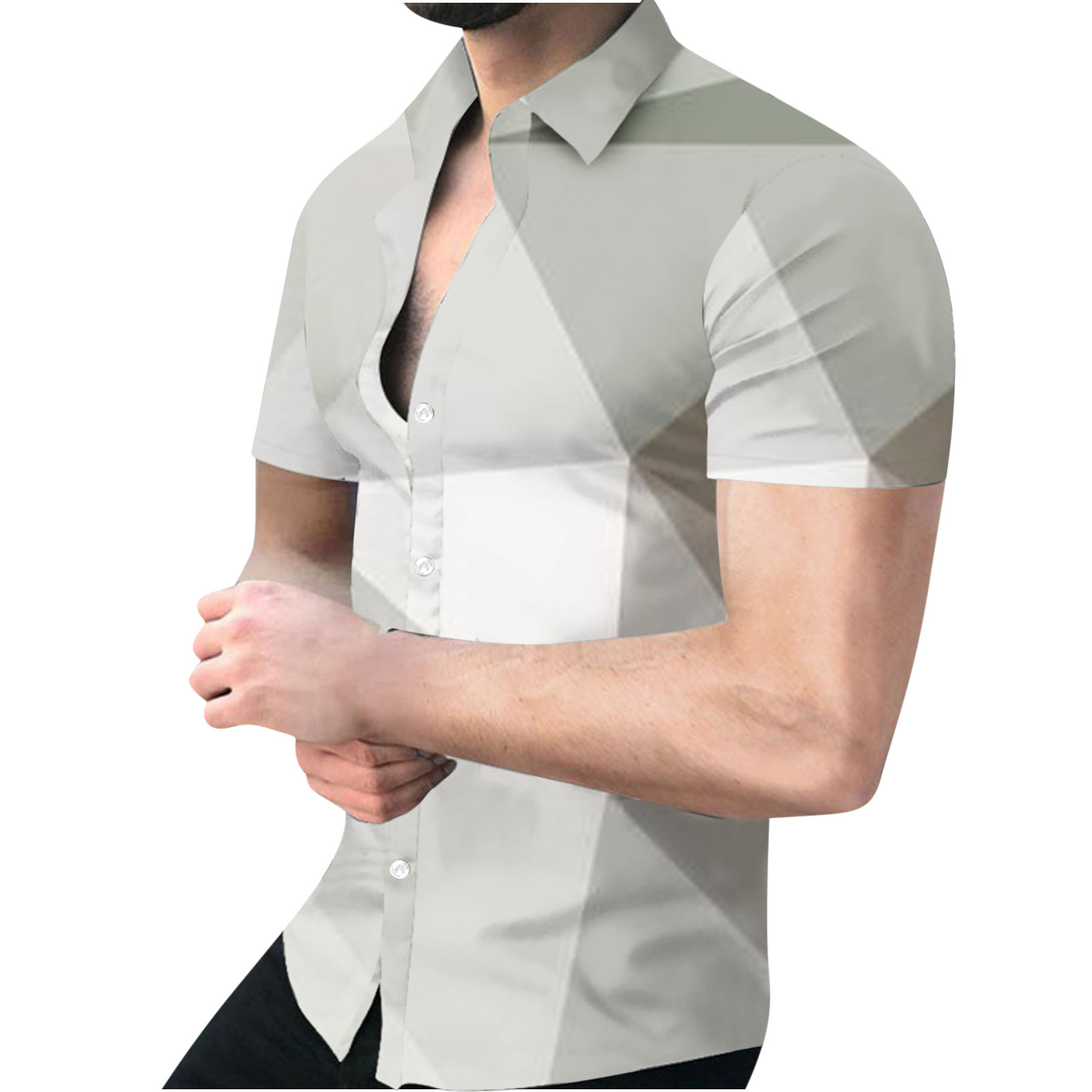 DeHolifer Men T-shirts Geometry Printed Short Sleeve Button Shirt Tops ...