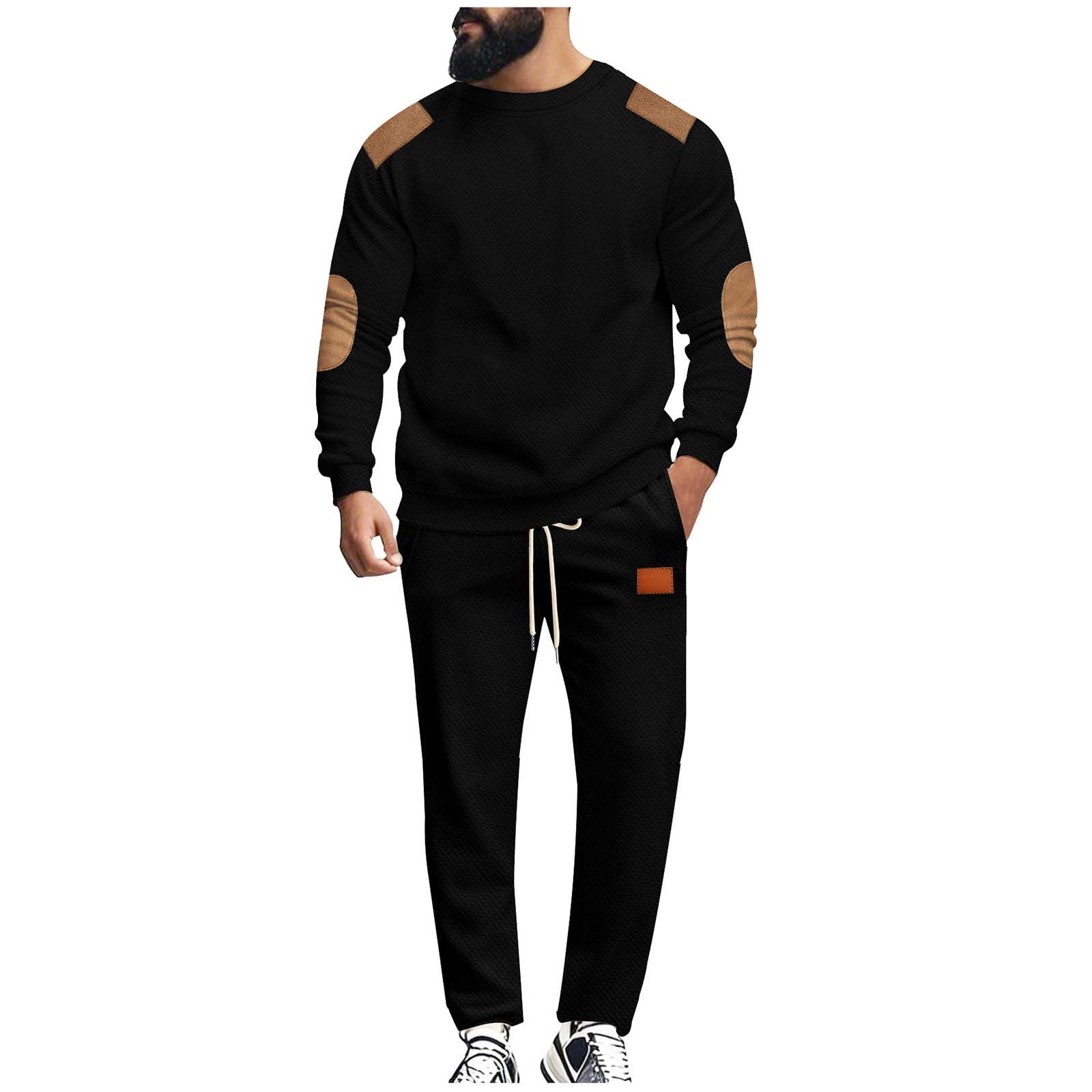 DeHolifer Men's 2 Piece Outfit Casual Tracksuit Patchwork Athletic ...