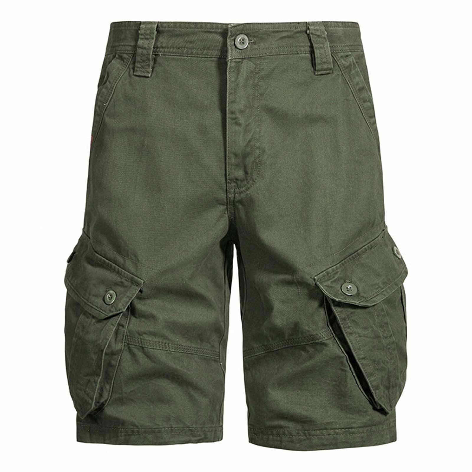 DeHolifer Men's Cargo Shorts Plus Size Elastic Waisted Button Solid ...