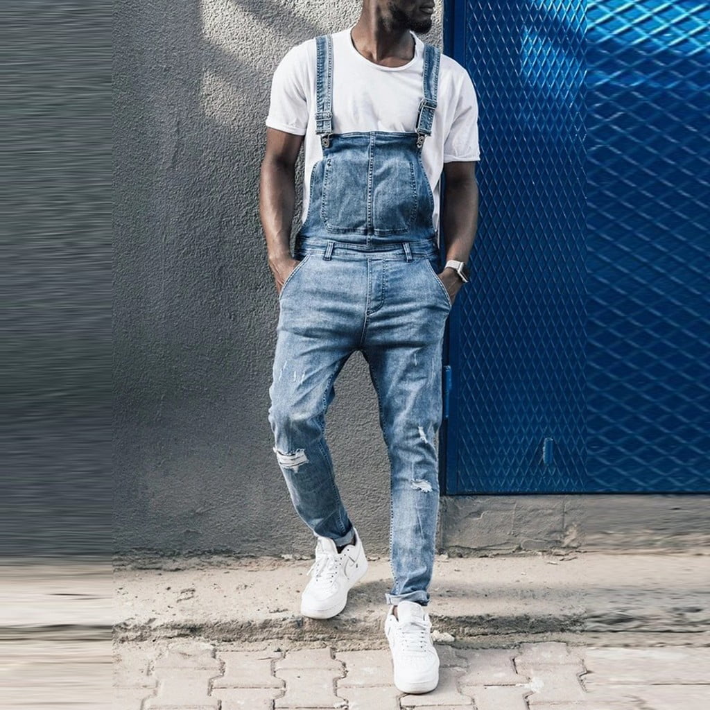 DeHolifer Men's Denim Overalls, Casual Fashion, Slim Fit, Pockets, Blue ...