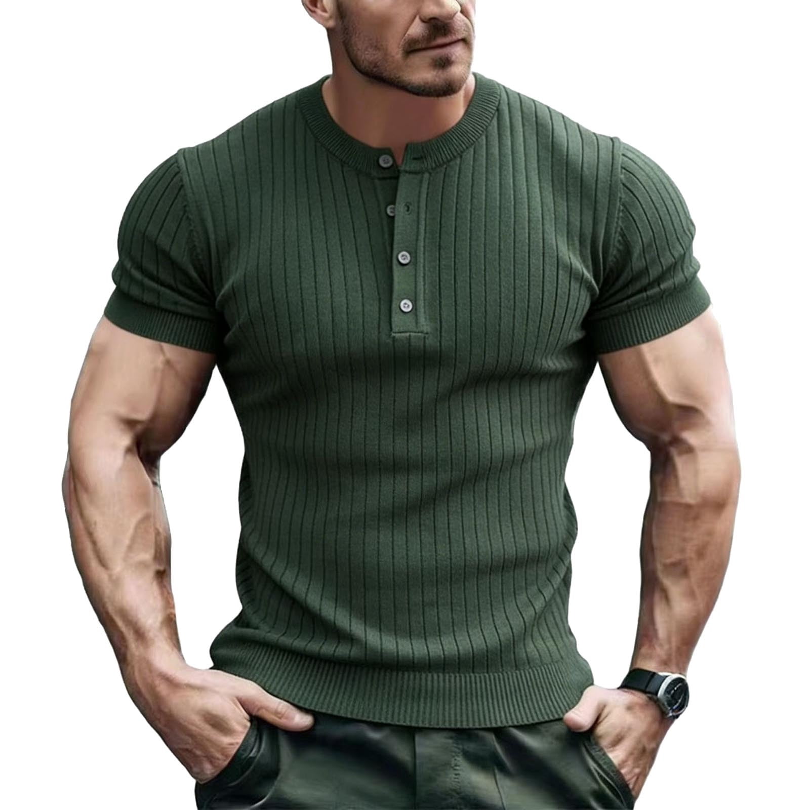 DeHolifer Men's Knit Shirts Casual Solid Color V-Neck Short Sleeve T ...