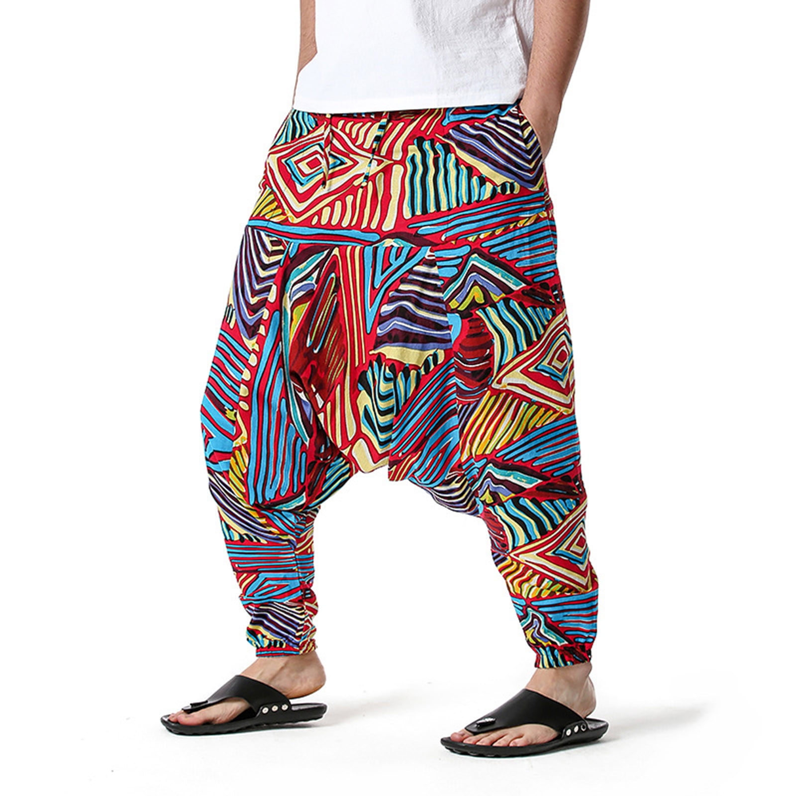 DeHolifer Men's Linen Baggy Hippie Boho Yoga Harem Pants African ...