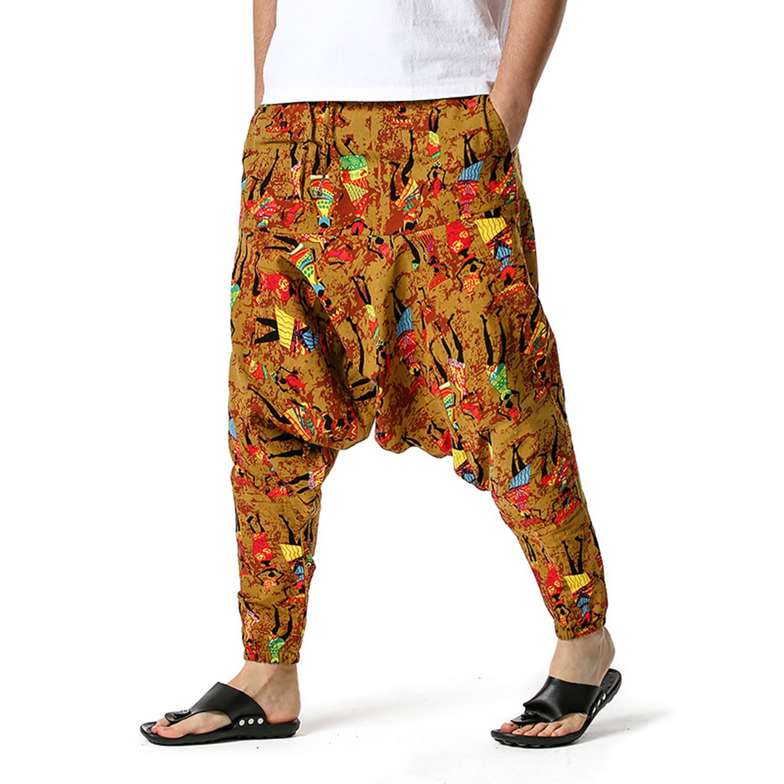 DeHolifer Men's Linen Baggy Hippie Boho Yoga Harem Pants African ...