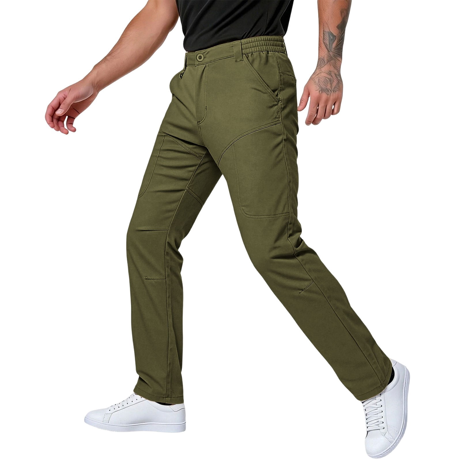 DeHolifer Men's Pants Elastic Waisted Button Solid Color Lightweight ...