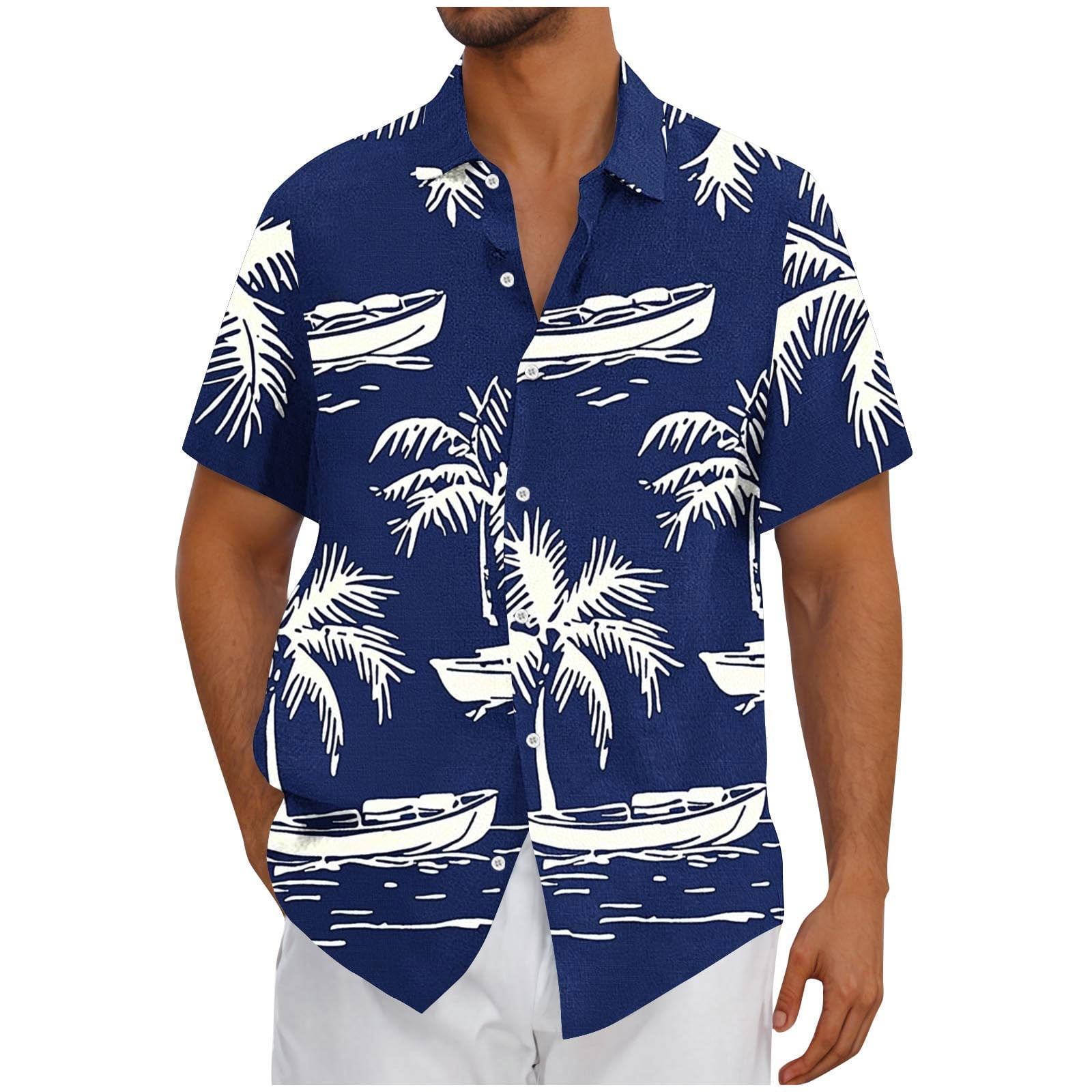 DeHolifer Men's Shirts Plus Size Hawaii Printed Vintage Casual Short ...